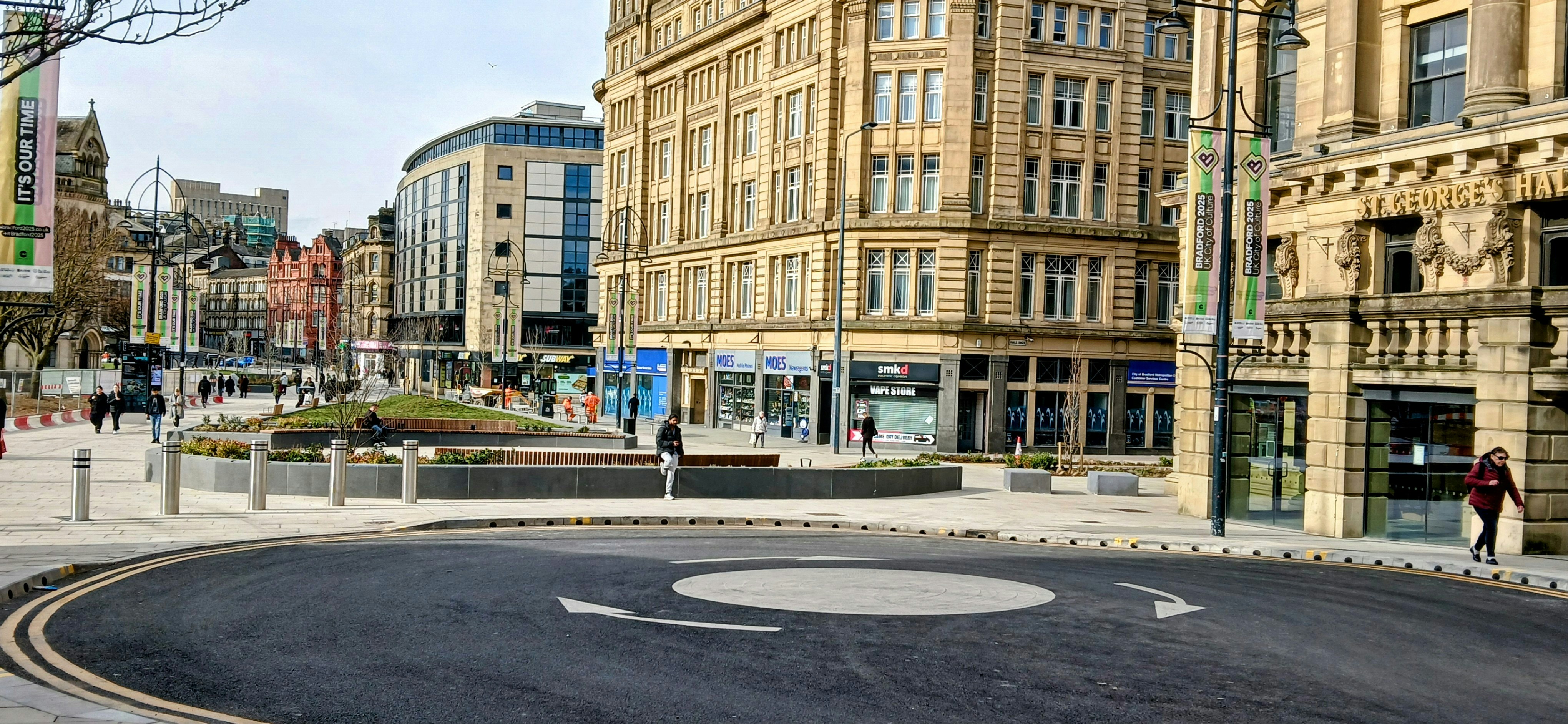 Modernized cityscape of Bradford with historic and contemporary architecture blending seamlessly.
