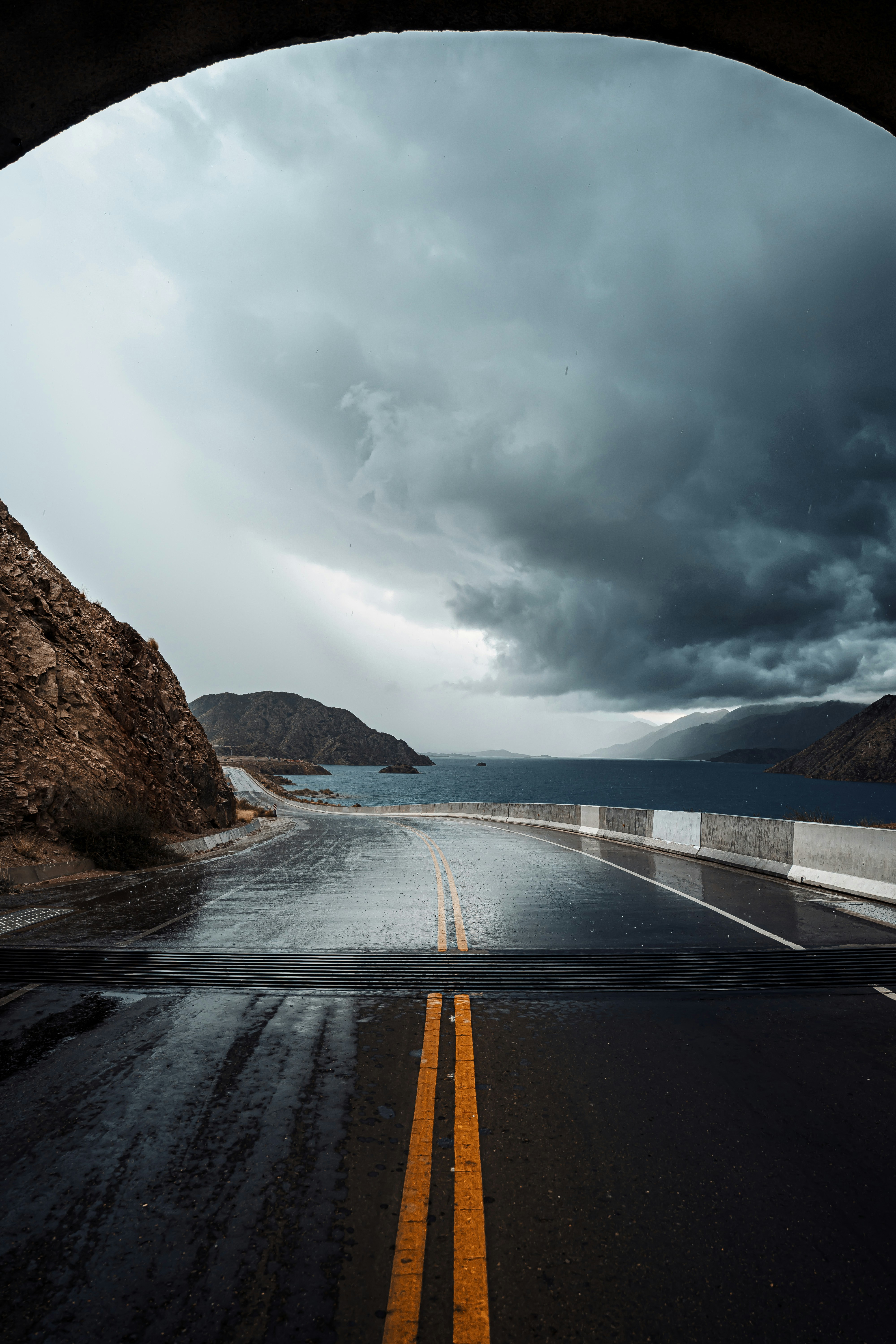 Storm-Pressed Highway Toward the Open Sea
