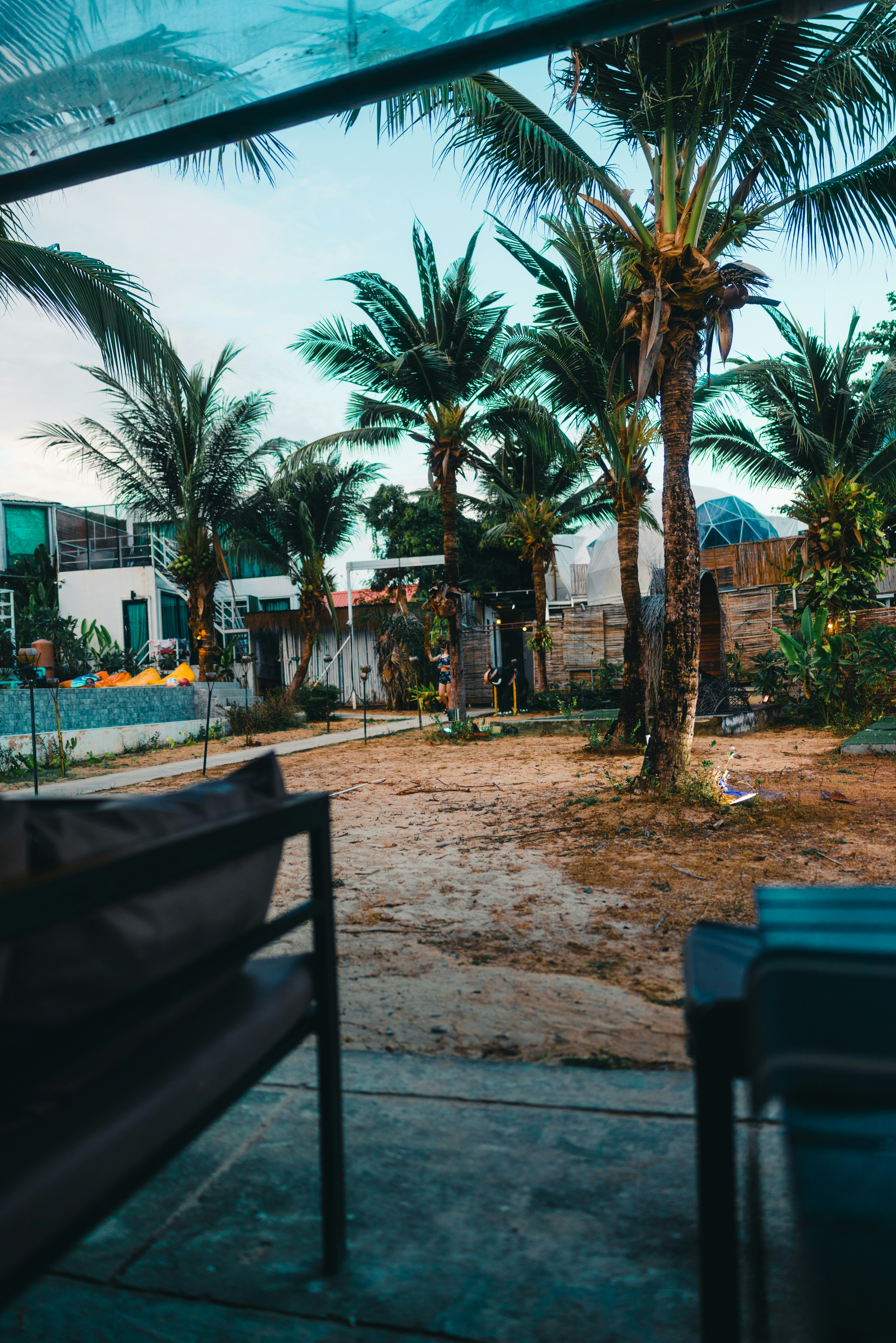 Palm-Shaded Lounge at Dusk