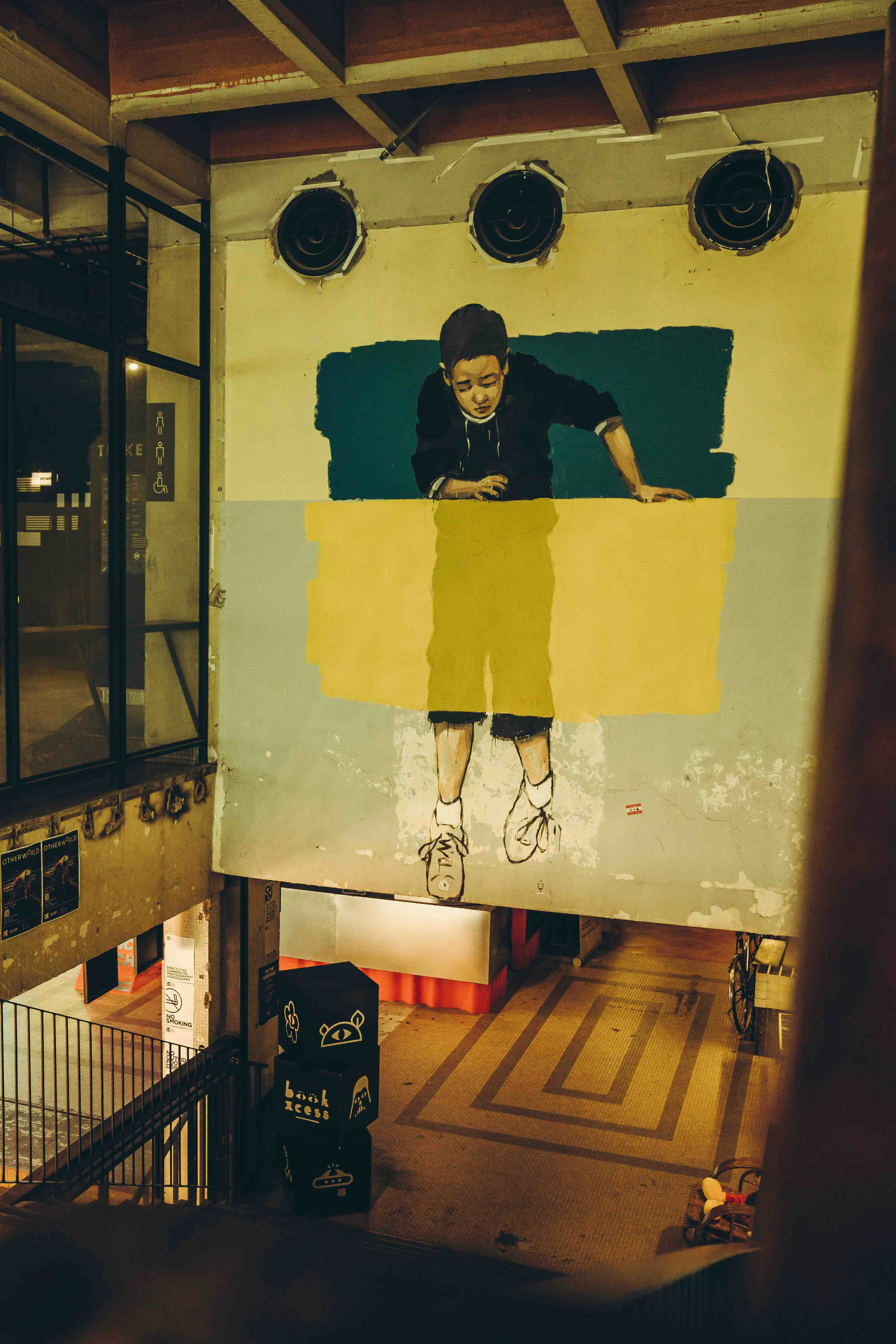 A mural of a boy looks like he is falling. photo – Free Food Image on ...