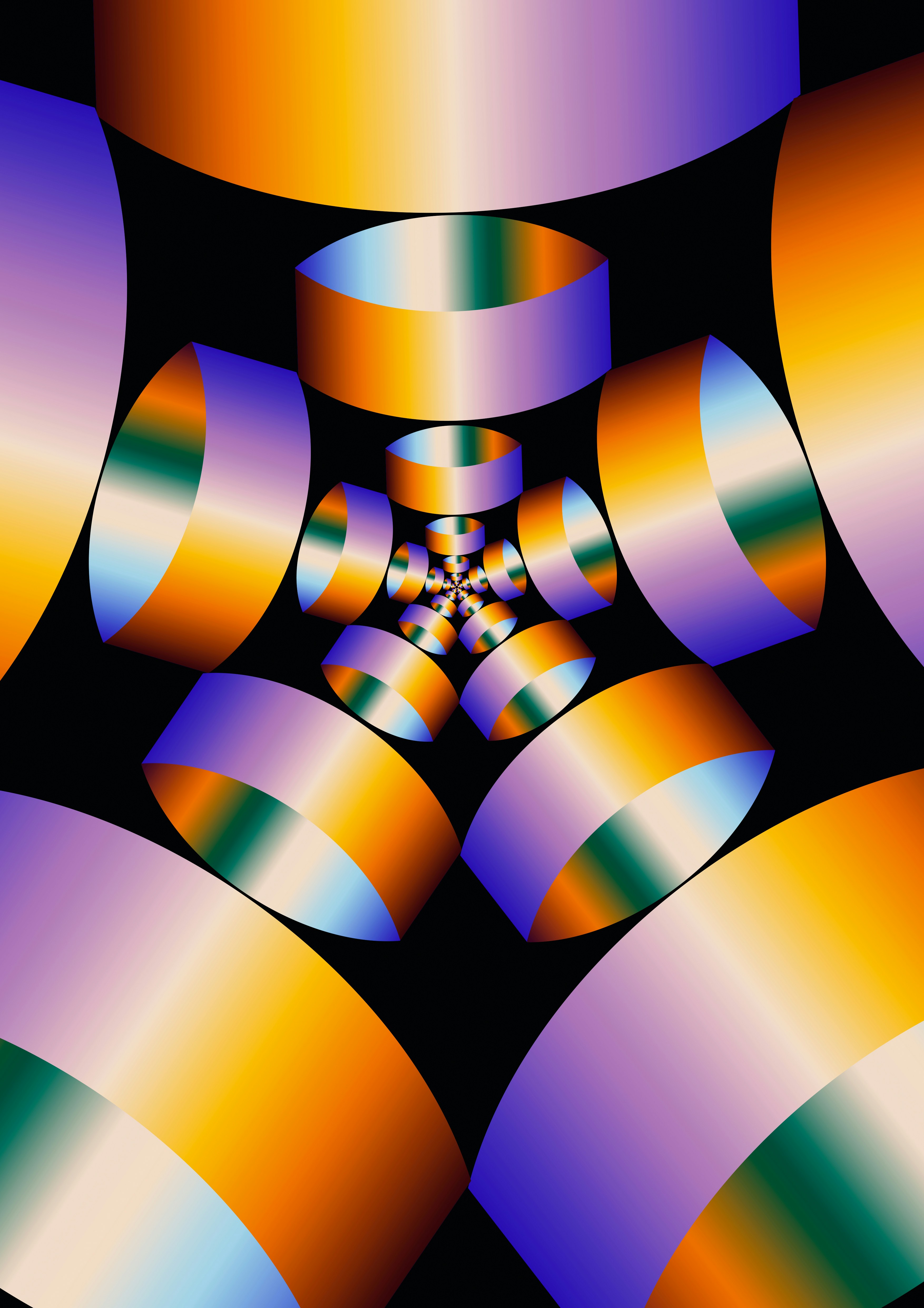 Abstract cylinders form a radiating, geometric pattern. photo – Free ...