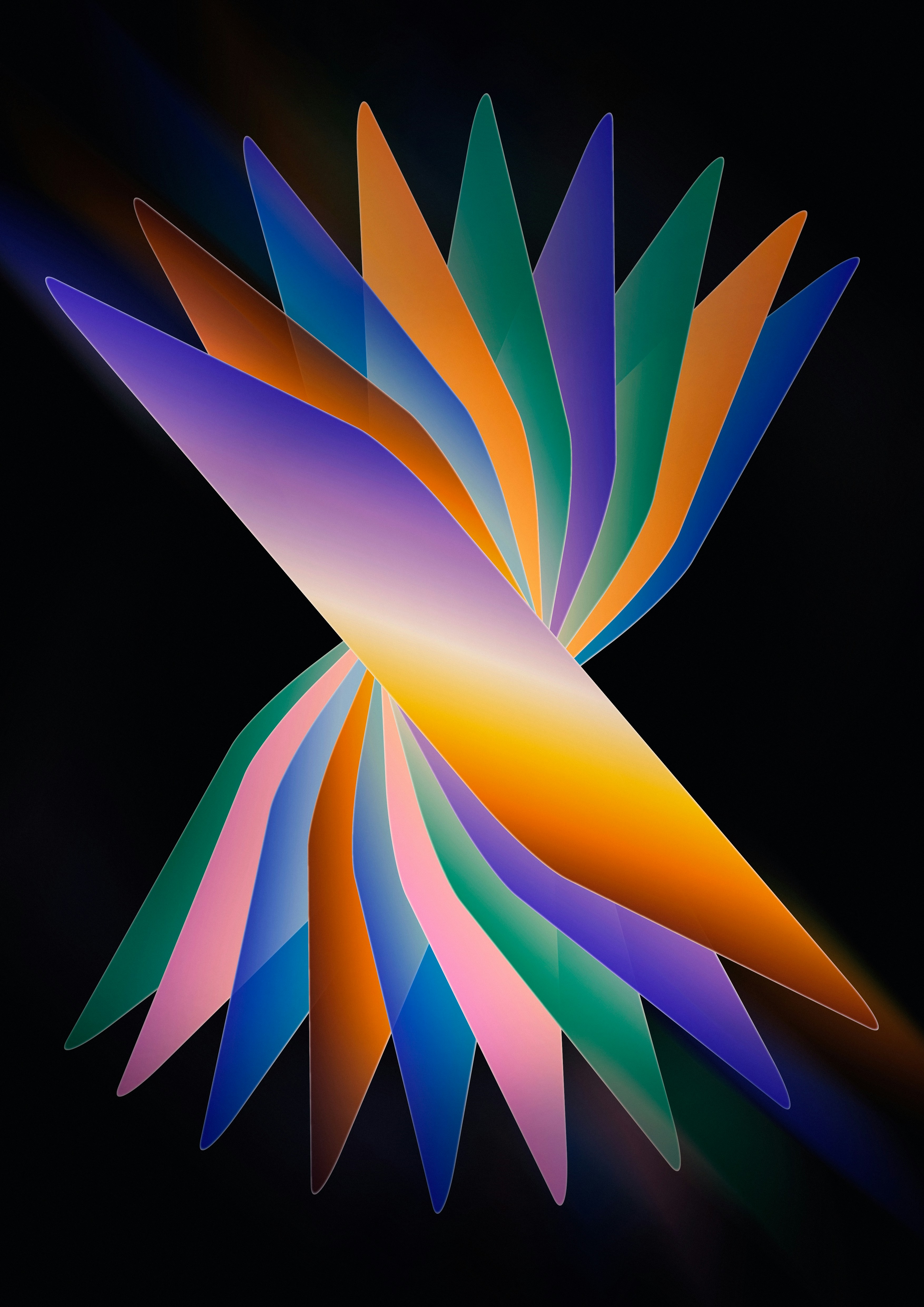 Abstract, colorful illustration of overlapping shapes against black ...