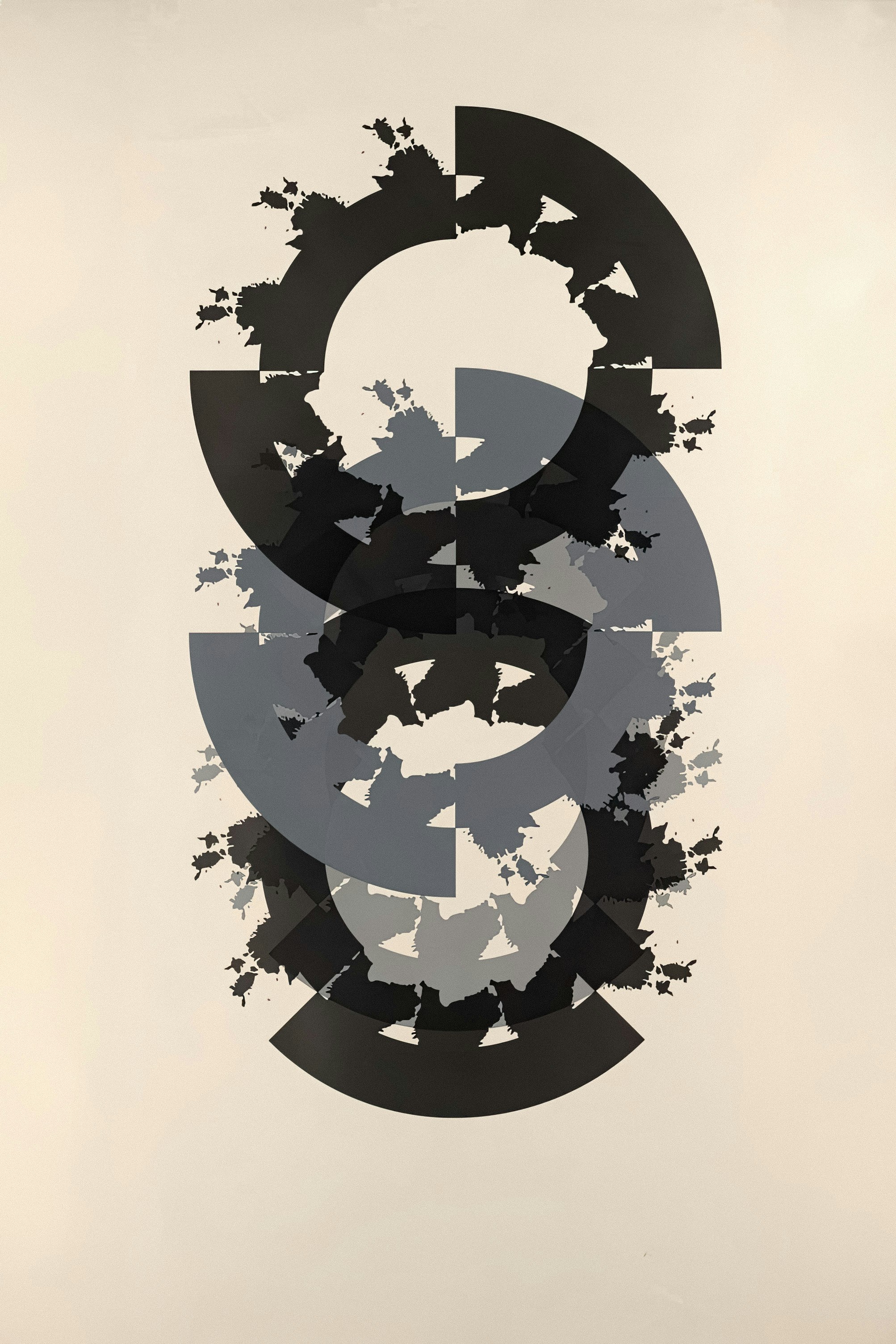 Abstract art uses segmented shapes, creating an optical illusion. photo ...