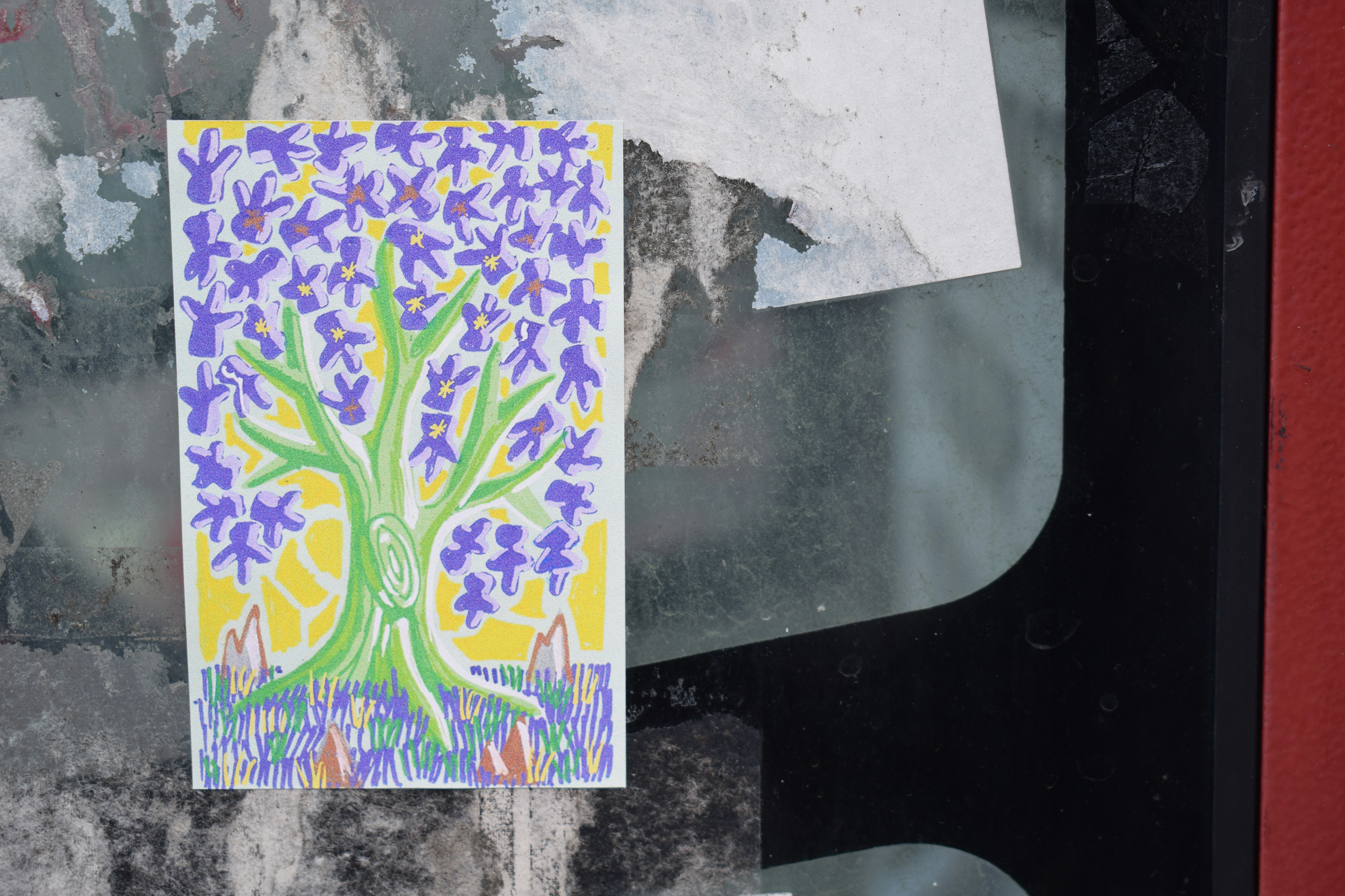 A colorful tree drawing attached to a window. photo – Free Art Image on ...