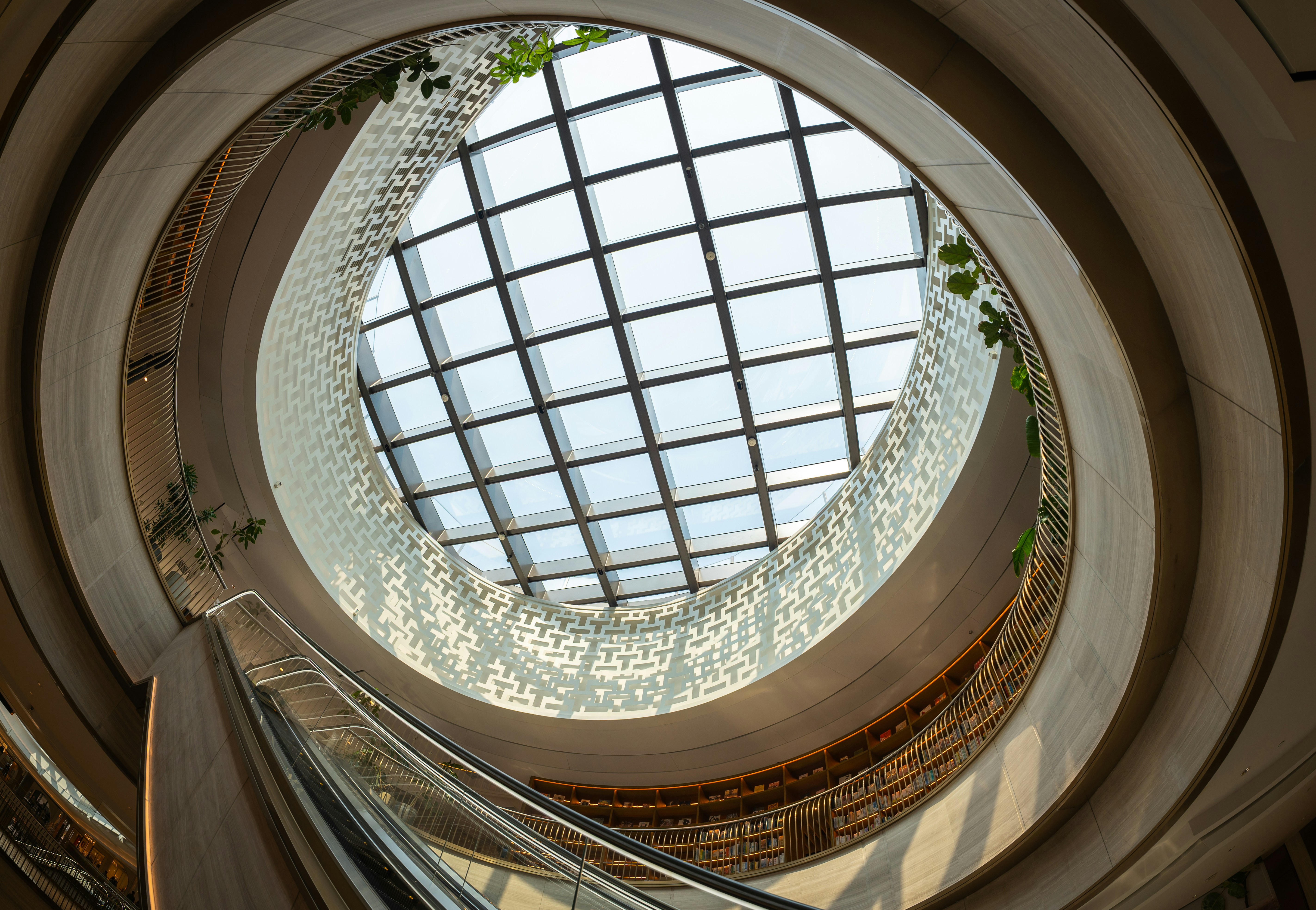 A skylight is viewed from a spiral building interior. photo – Free ...