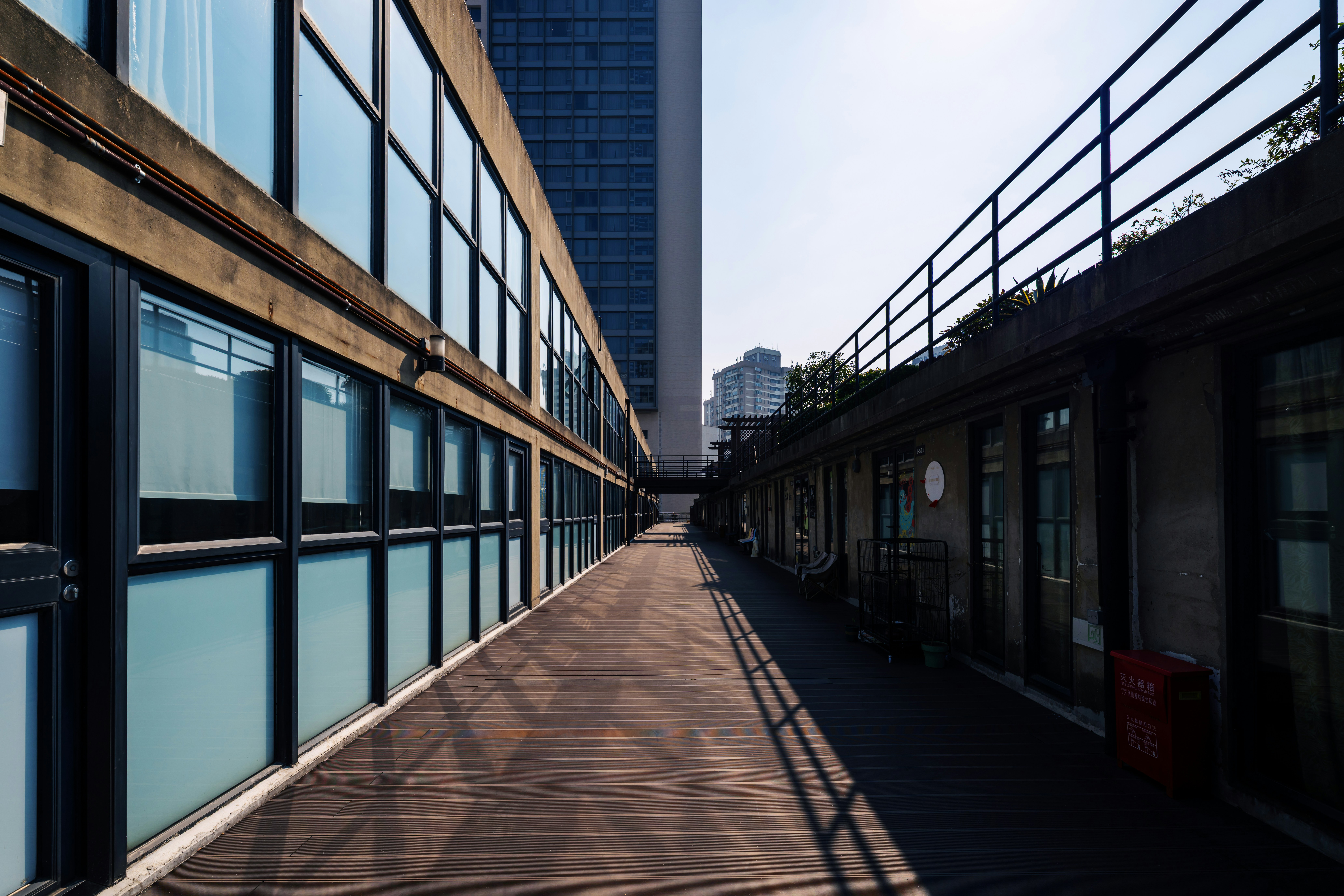 Rooftop Axis: Parallel Shadows Between Glass Giants