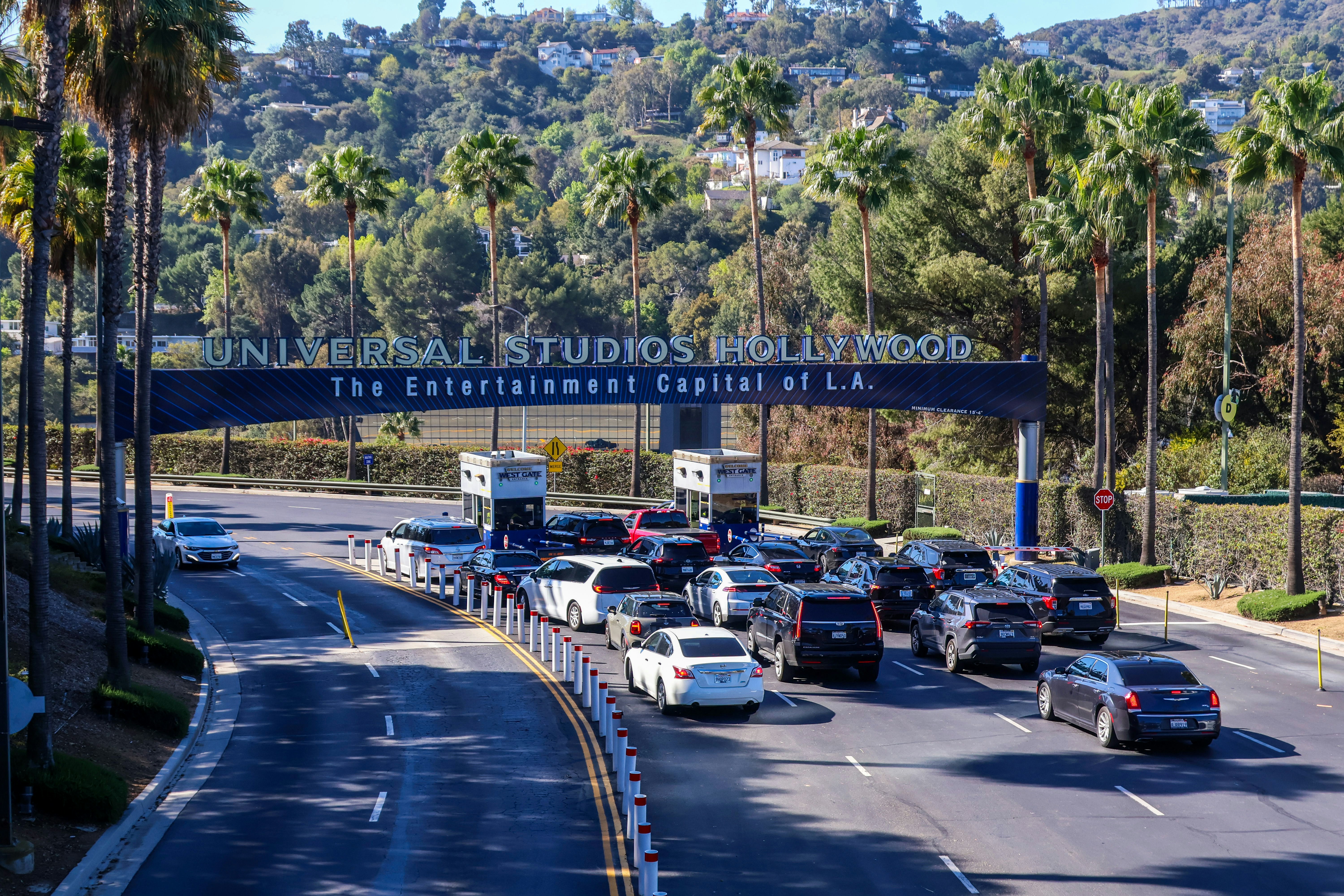 Rush-hour Gateway Beneath the Universal Studios Hollywood Arch
