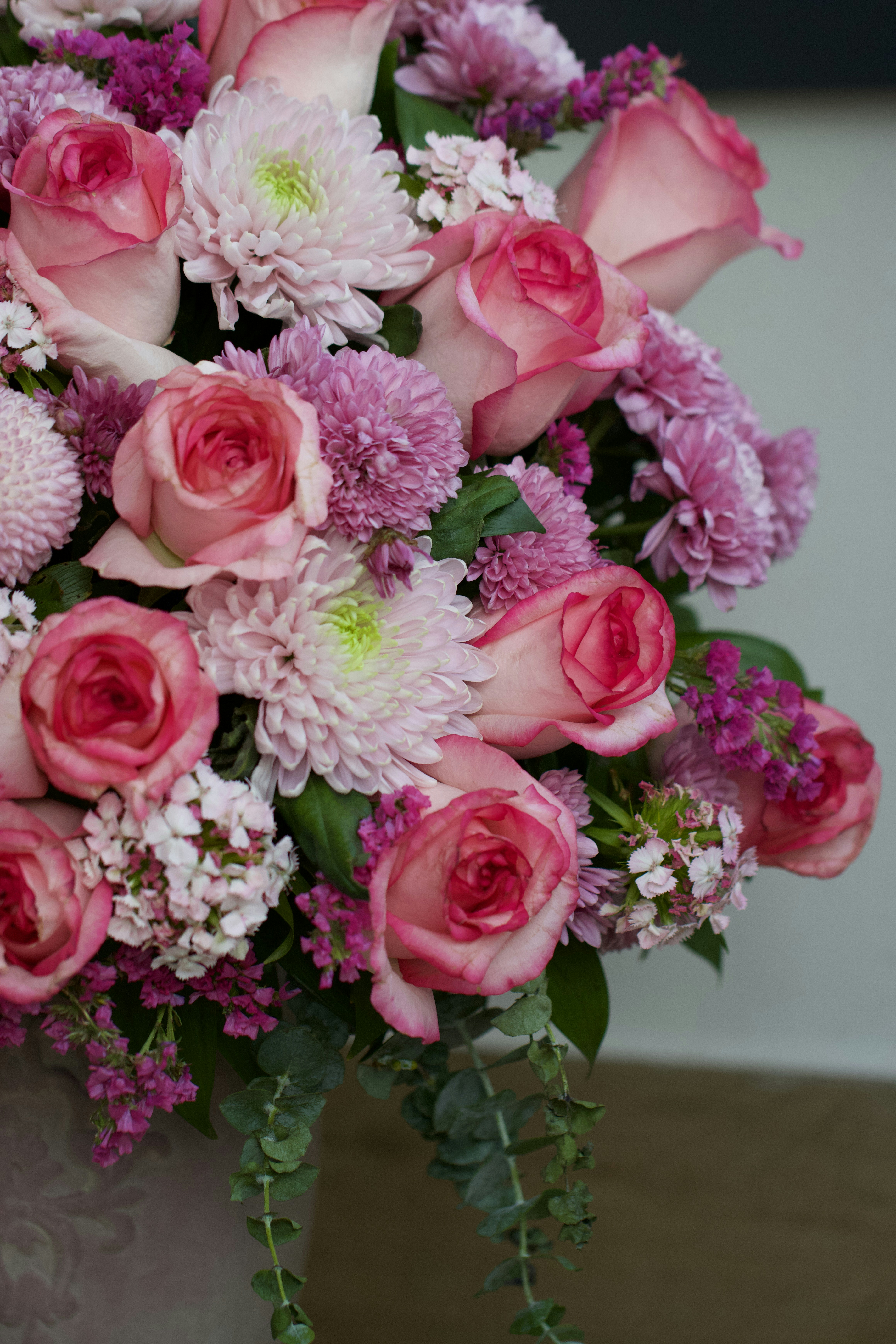 Beautiful bouquet of pink roses and other flowers. photo – Free Flower ...