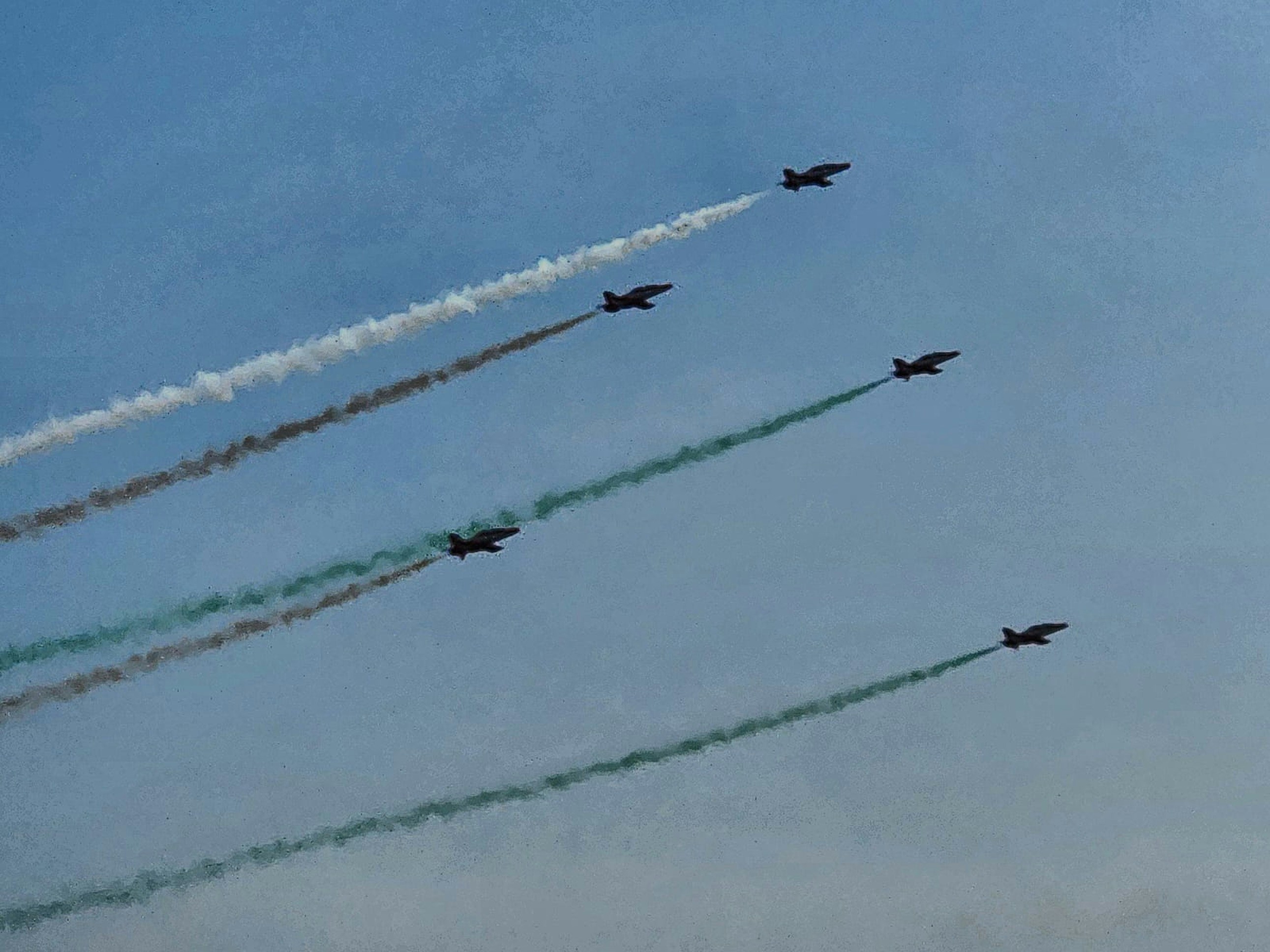 Airplanes fly in formation with colored smoke trails. photo – Free ...