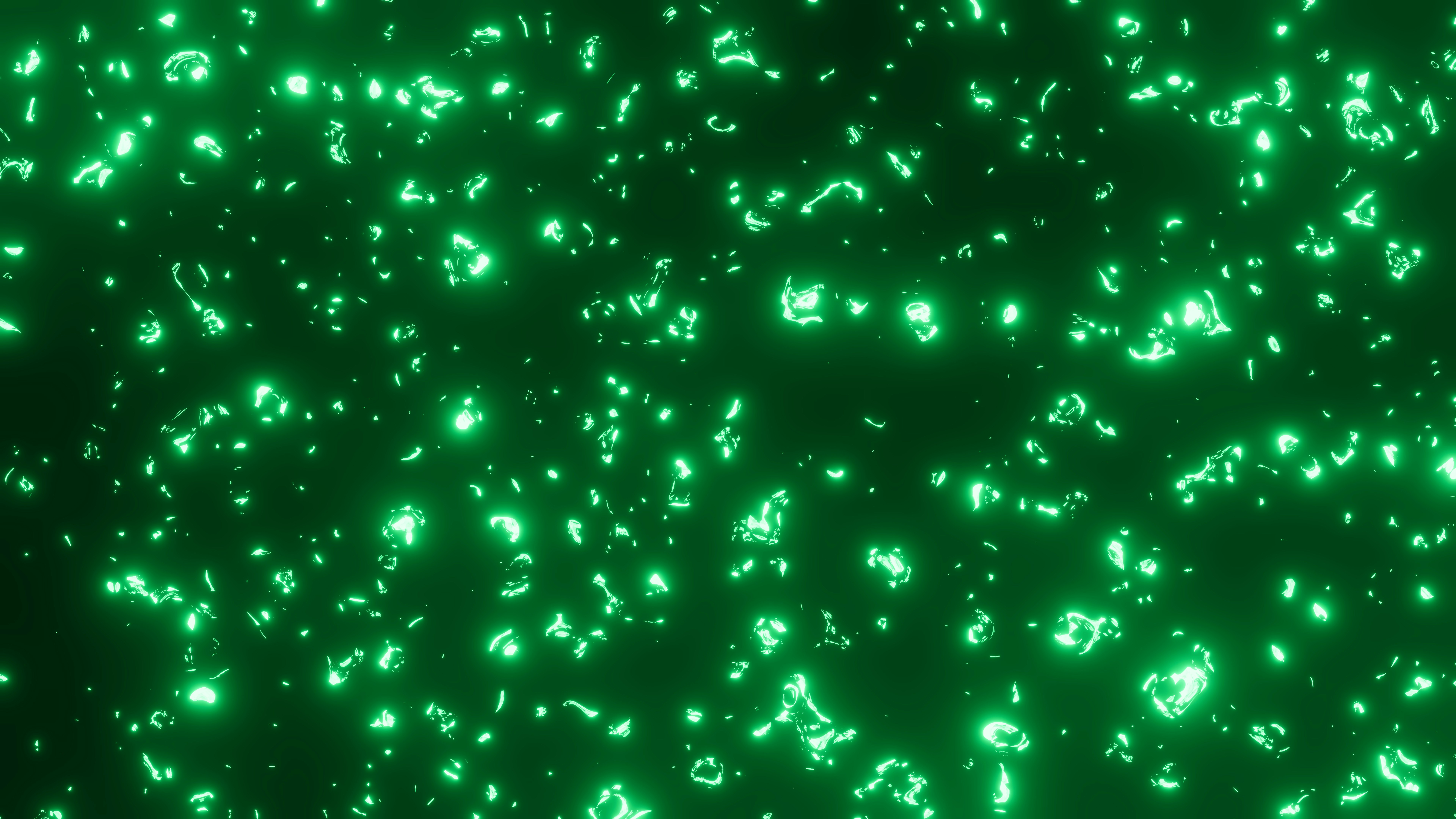 Green glowing particles scattered on a dark background. photo – Free ...