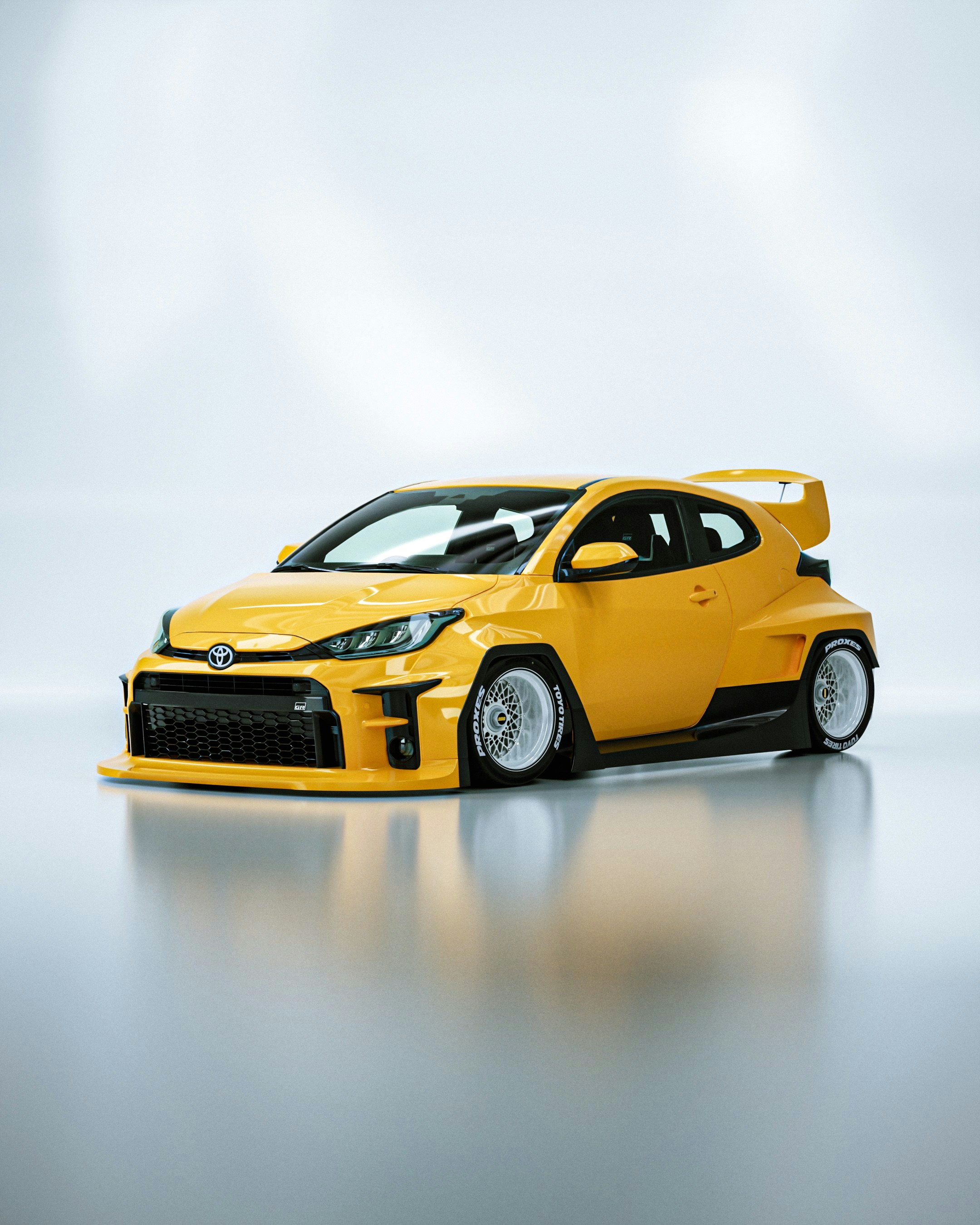 A yellow toyota yaris gr with body kit. photo – Free Digital image ...