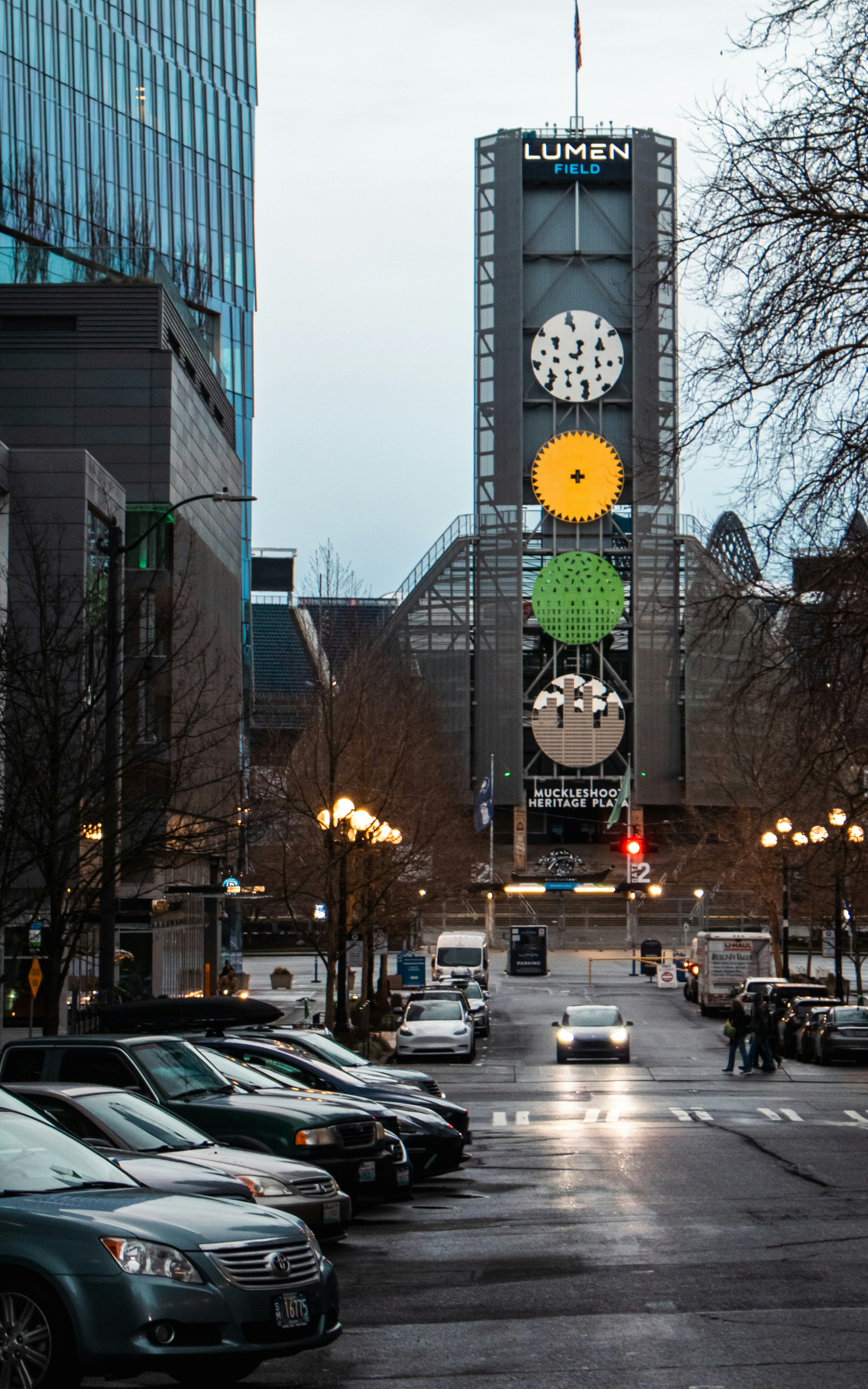 A seattle street view shows lumen field clock tower. photo – Free City ...
