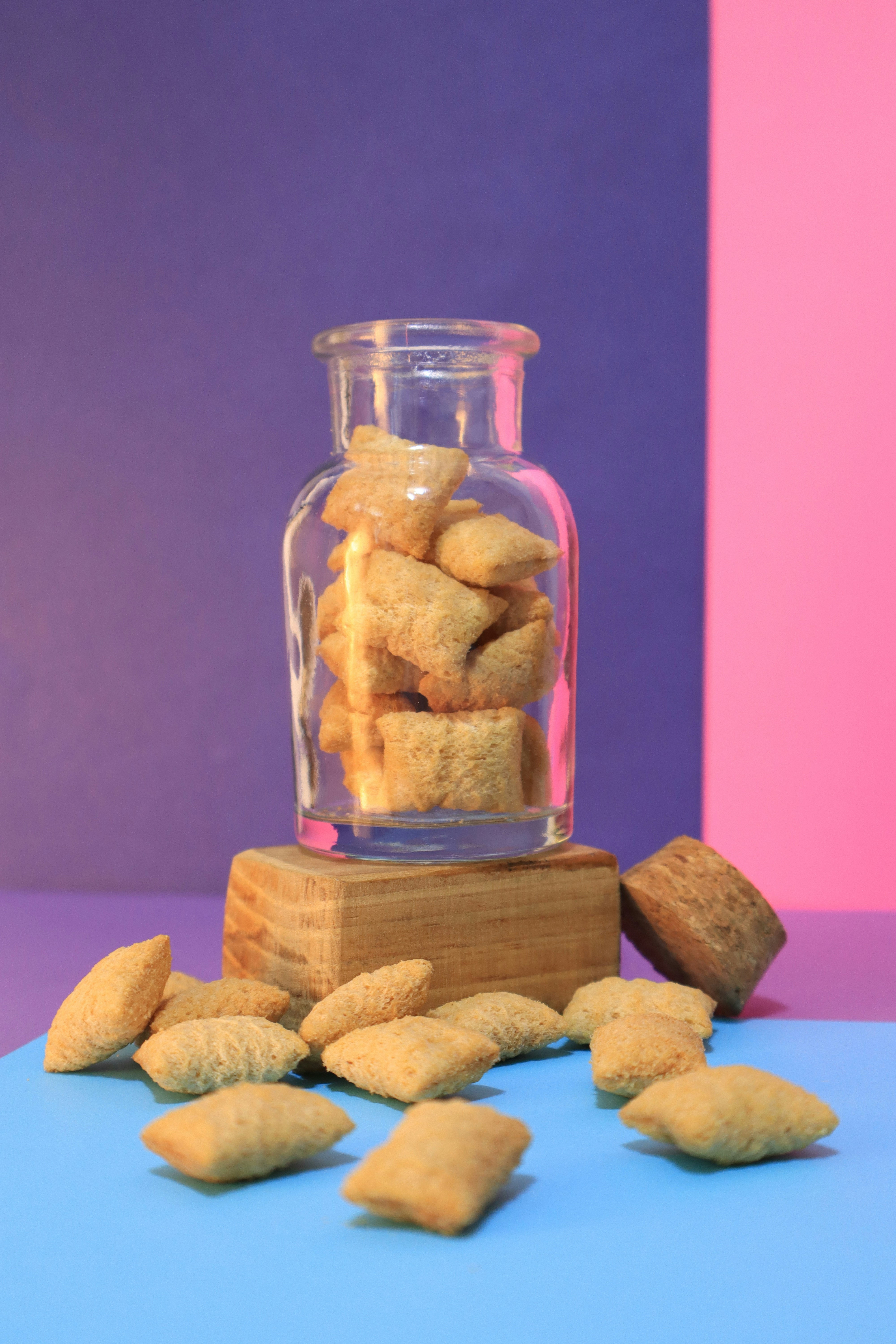 Colorful Crunch: Snacks in Glass Harmony