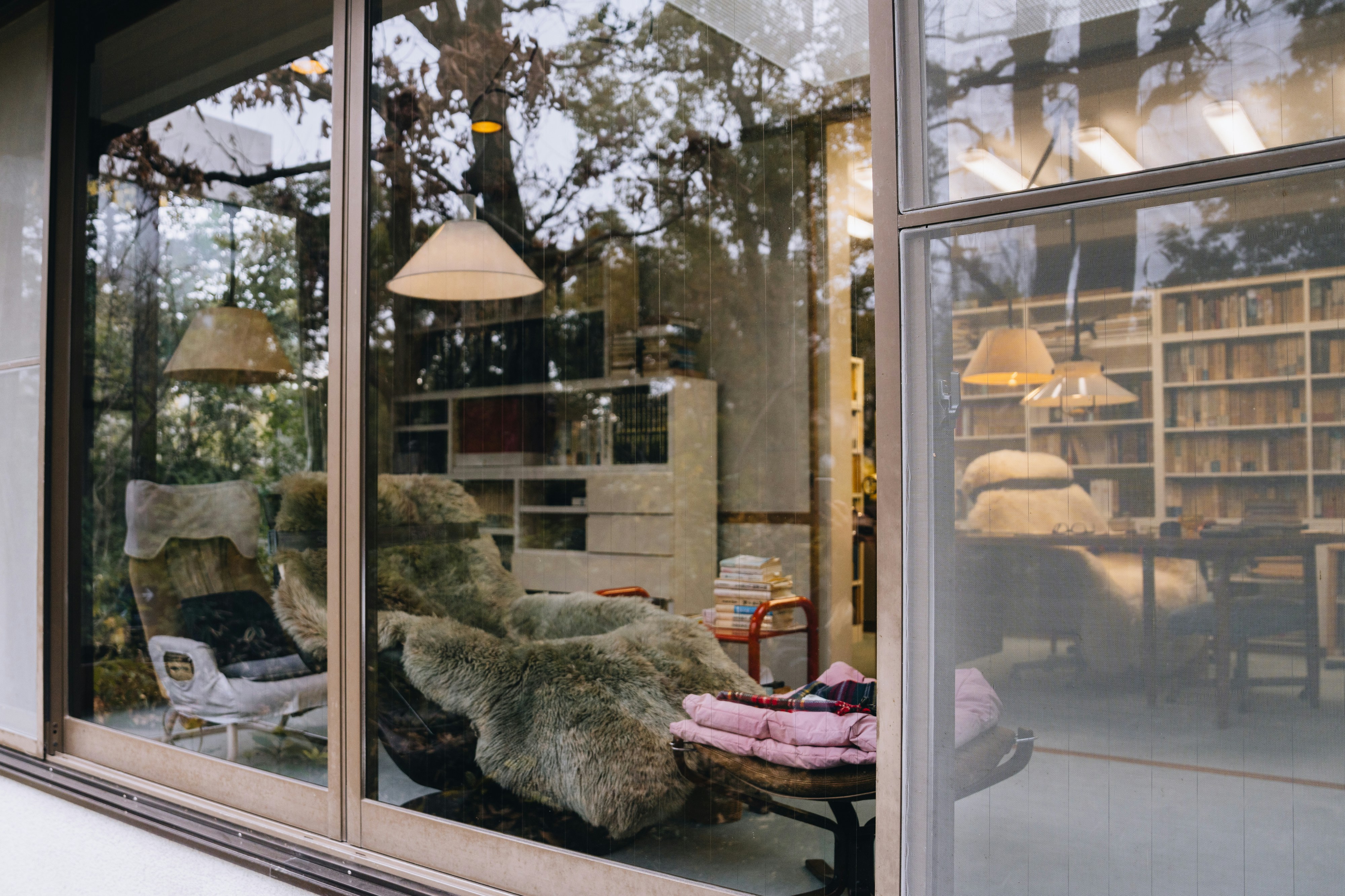 Cozy reading nook seen through a glass window. photo – Free Forest ...