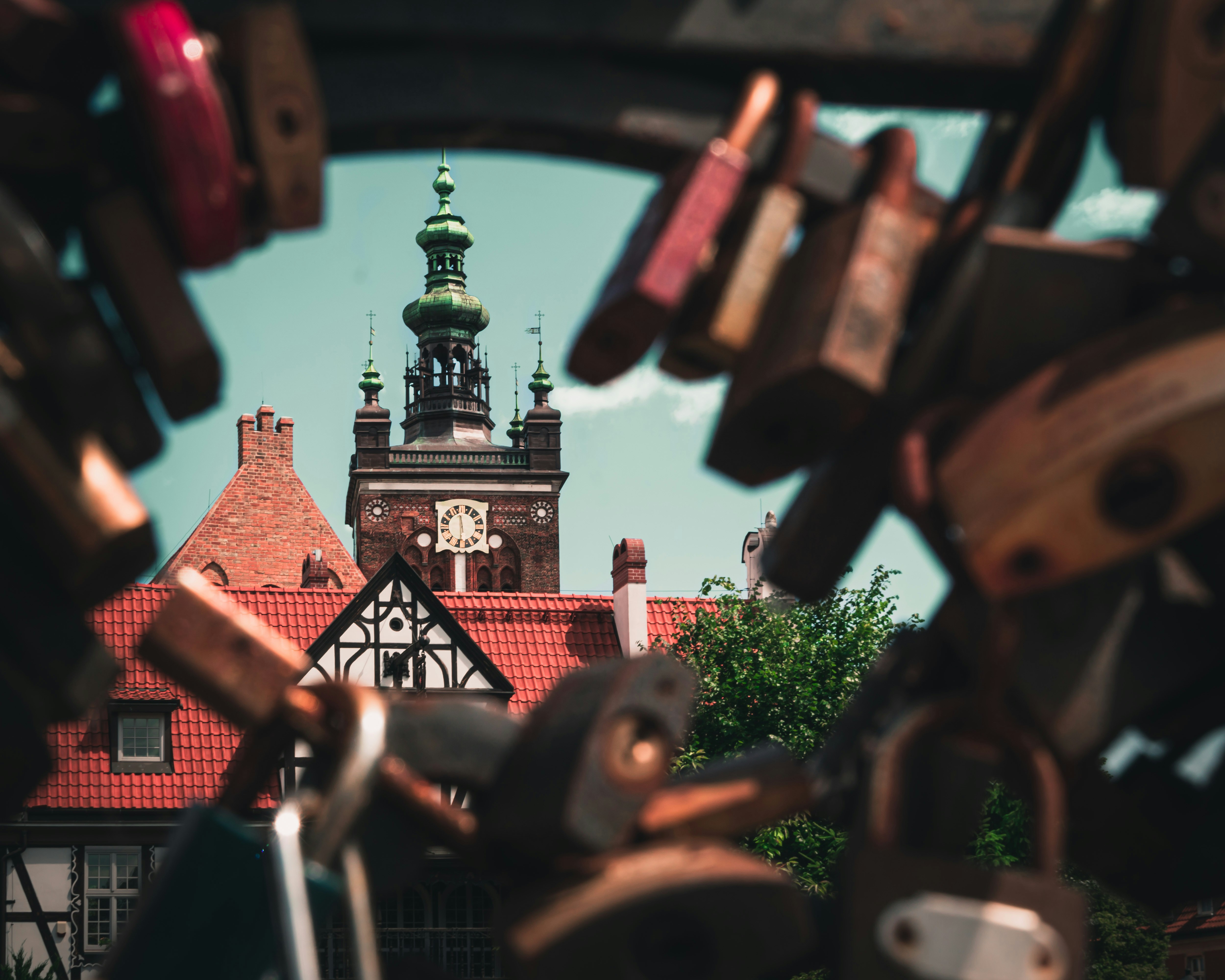 Time-Locked View: The Clock Tower Framed by a Sea of Love Locks