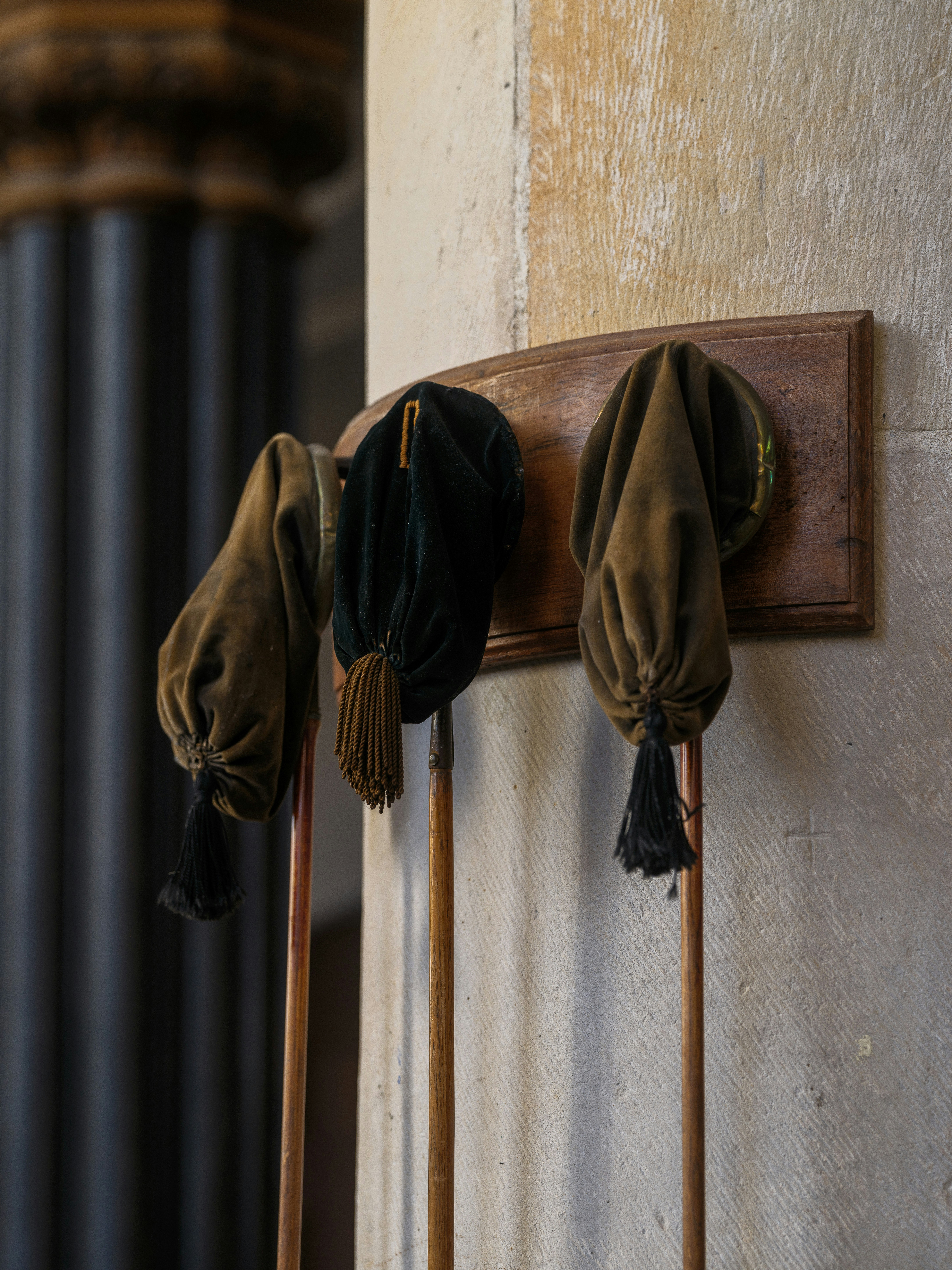 Three Velvet Slings: Housed in a Vintage Wooden Mount