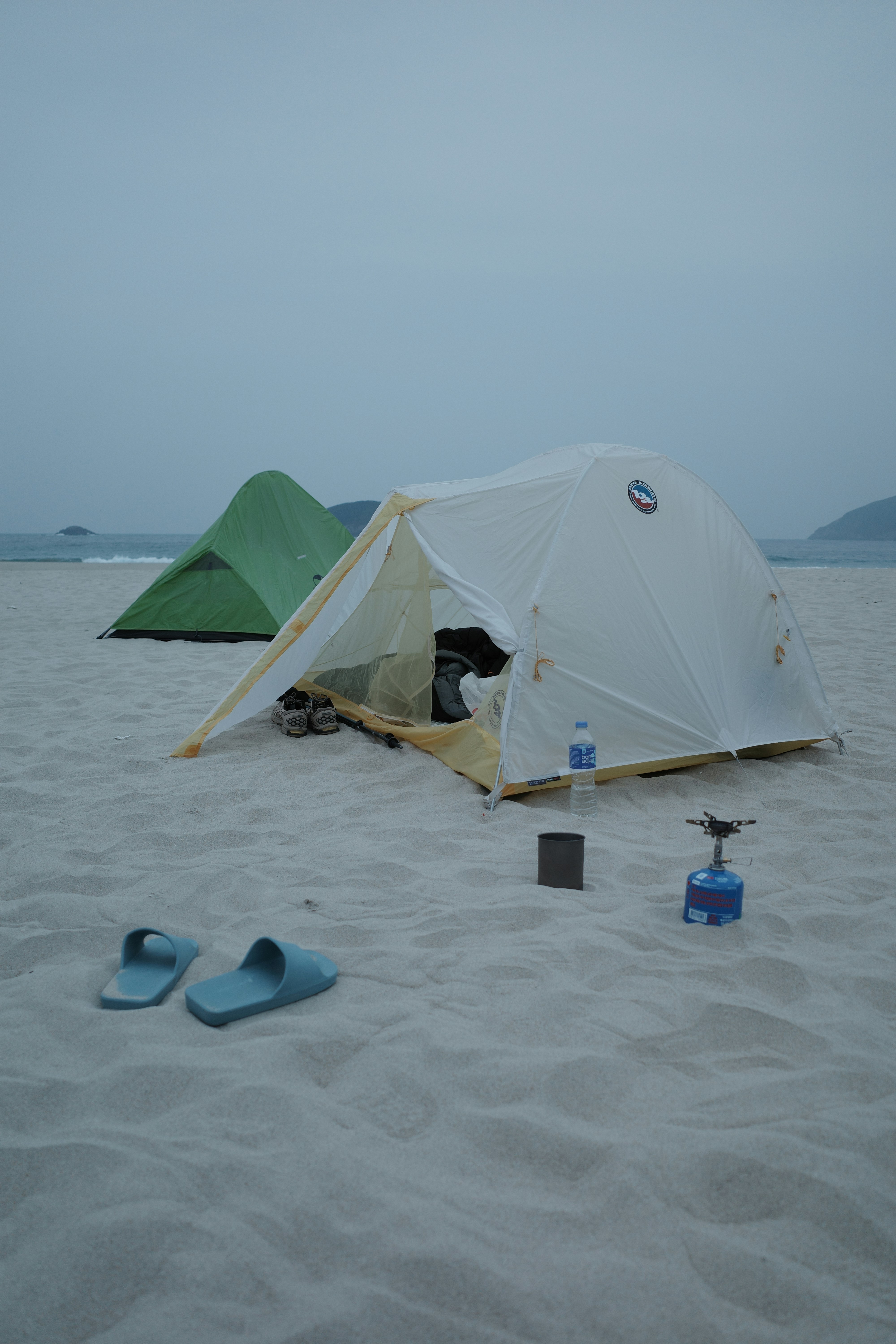 Seaside Camp: White Dome Tent on a Quiet Beach
