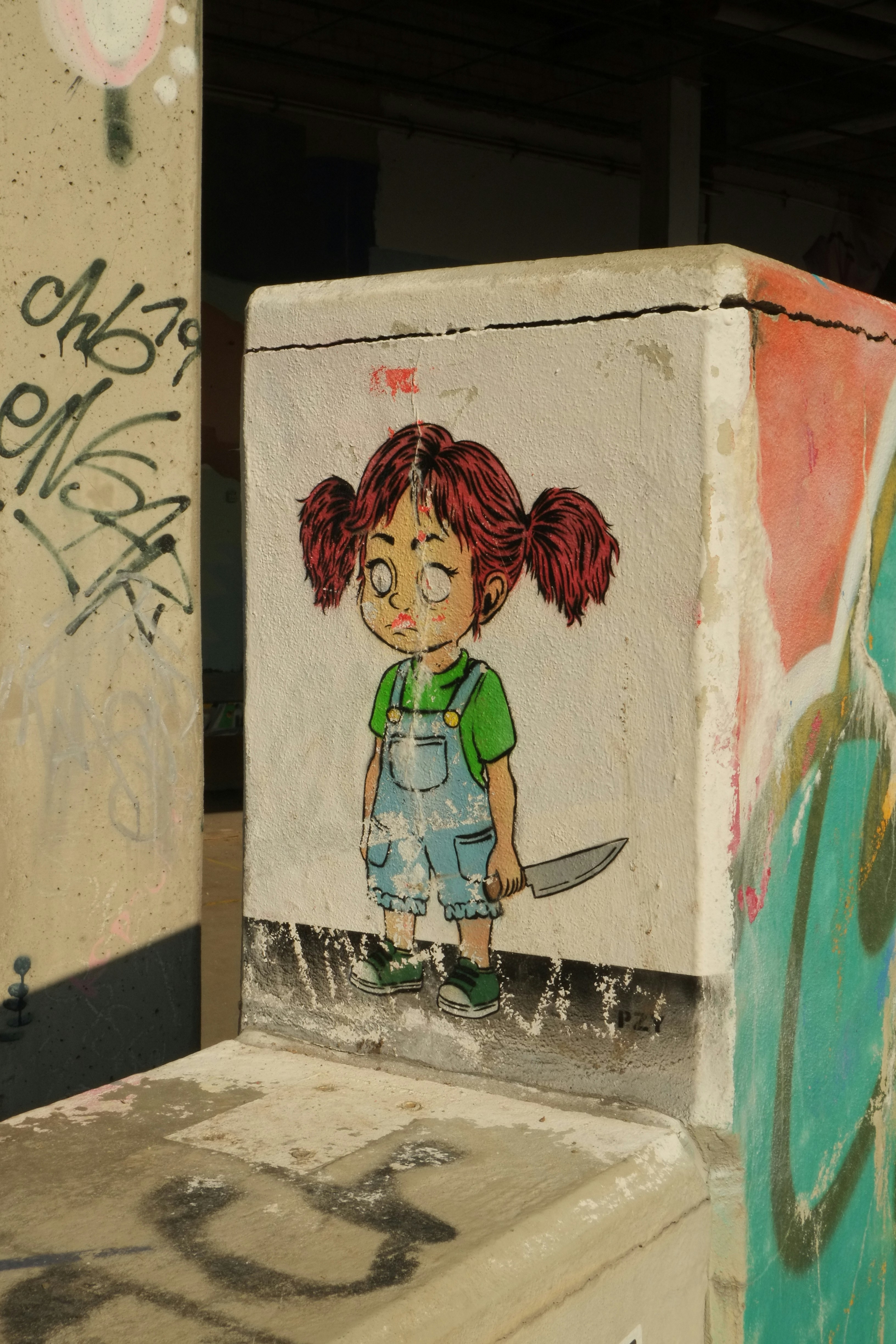 Graffiti art depicts a scary child with a knife. photo – Free Art Image ...