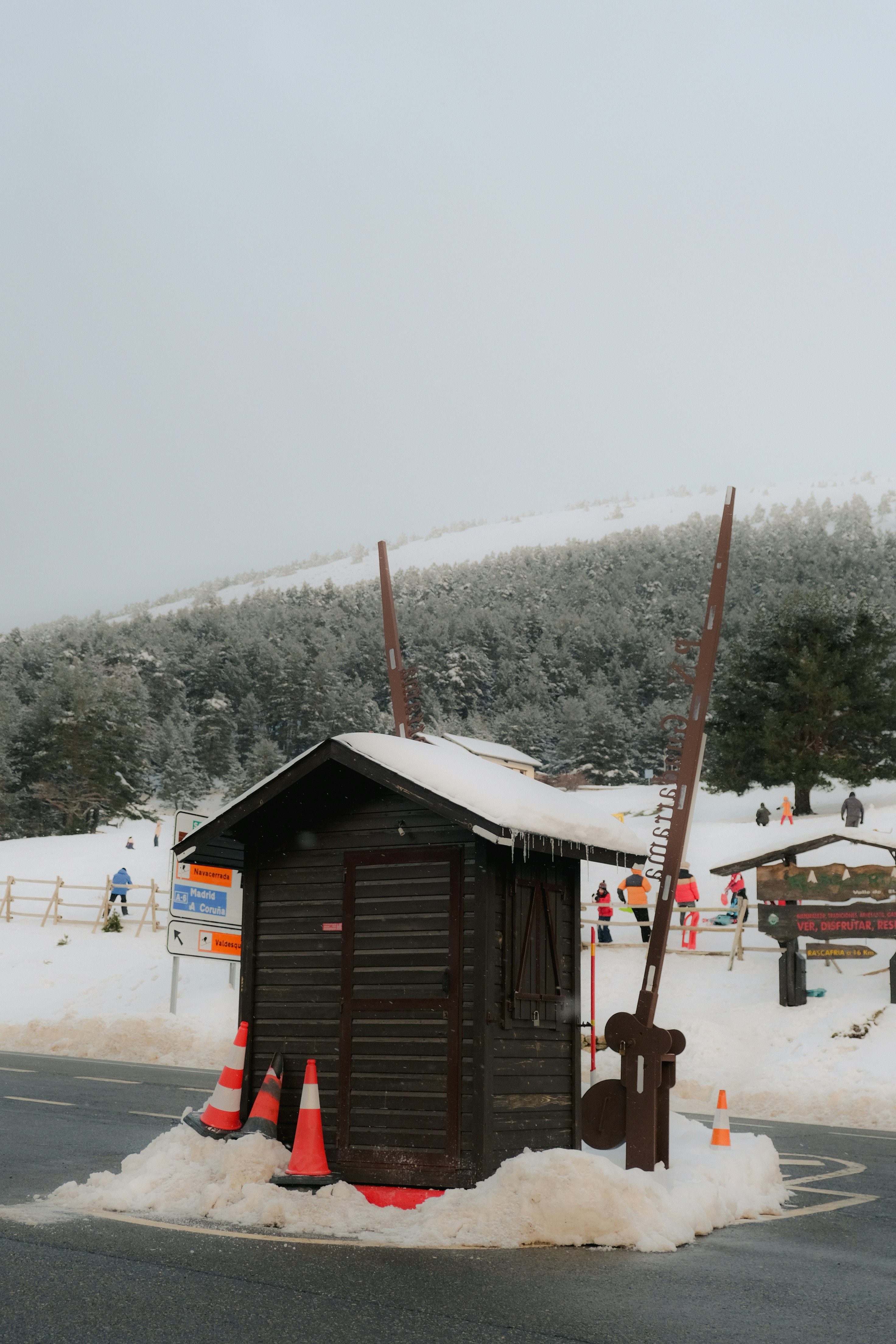 Snowbound Gatehouse at the Base of a Quiet Ski Slope