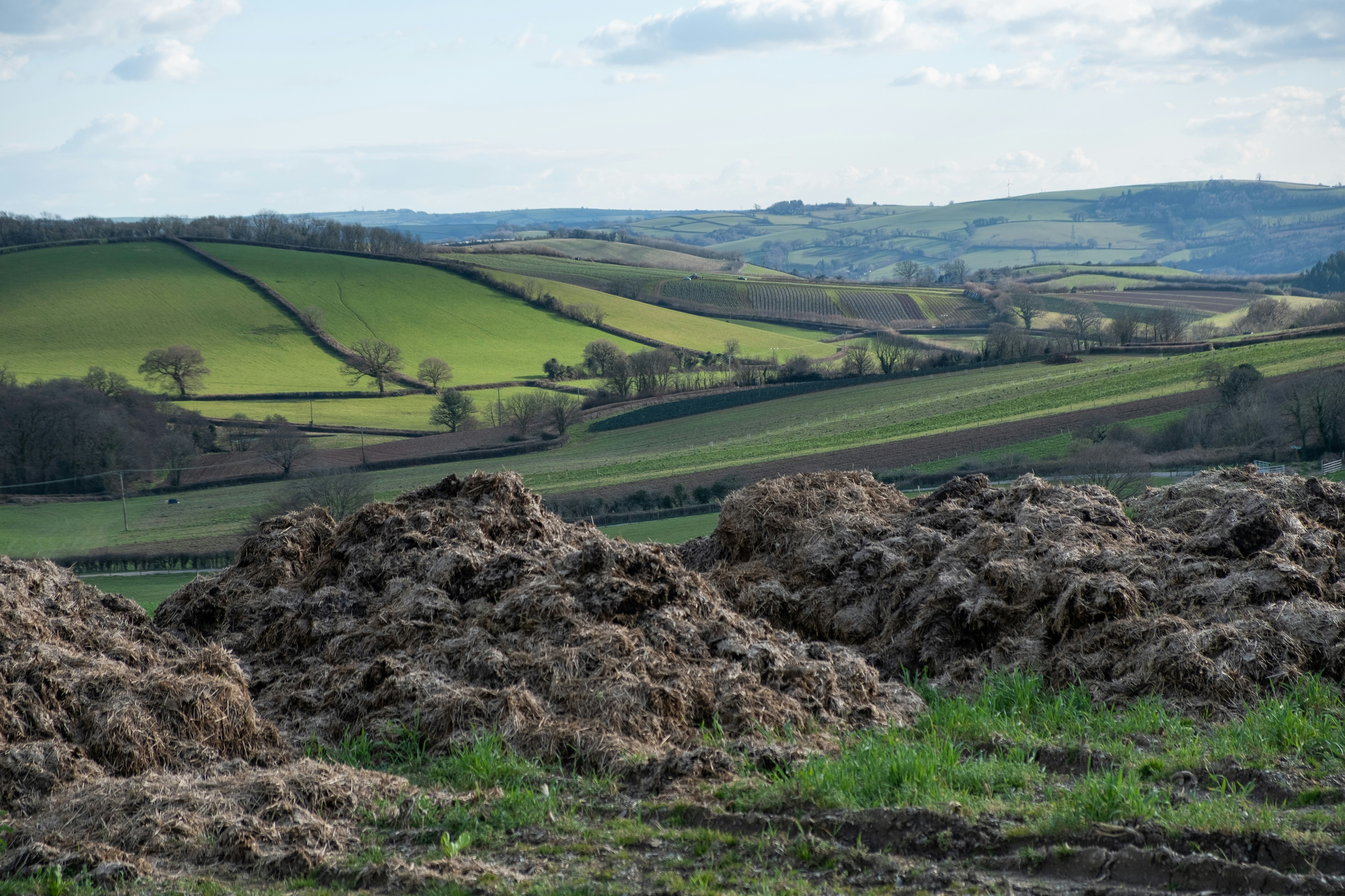 Hills and fields with a pile of compost. photo – Free Land Image on ...