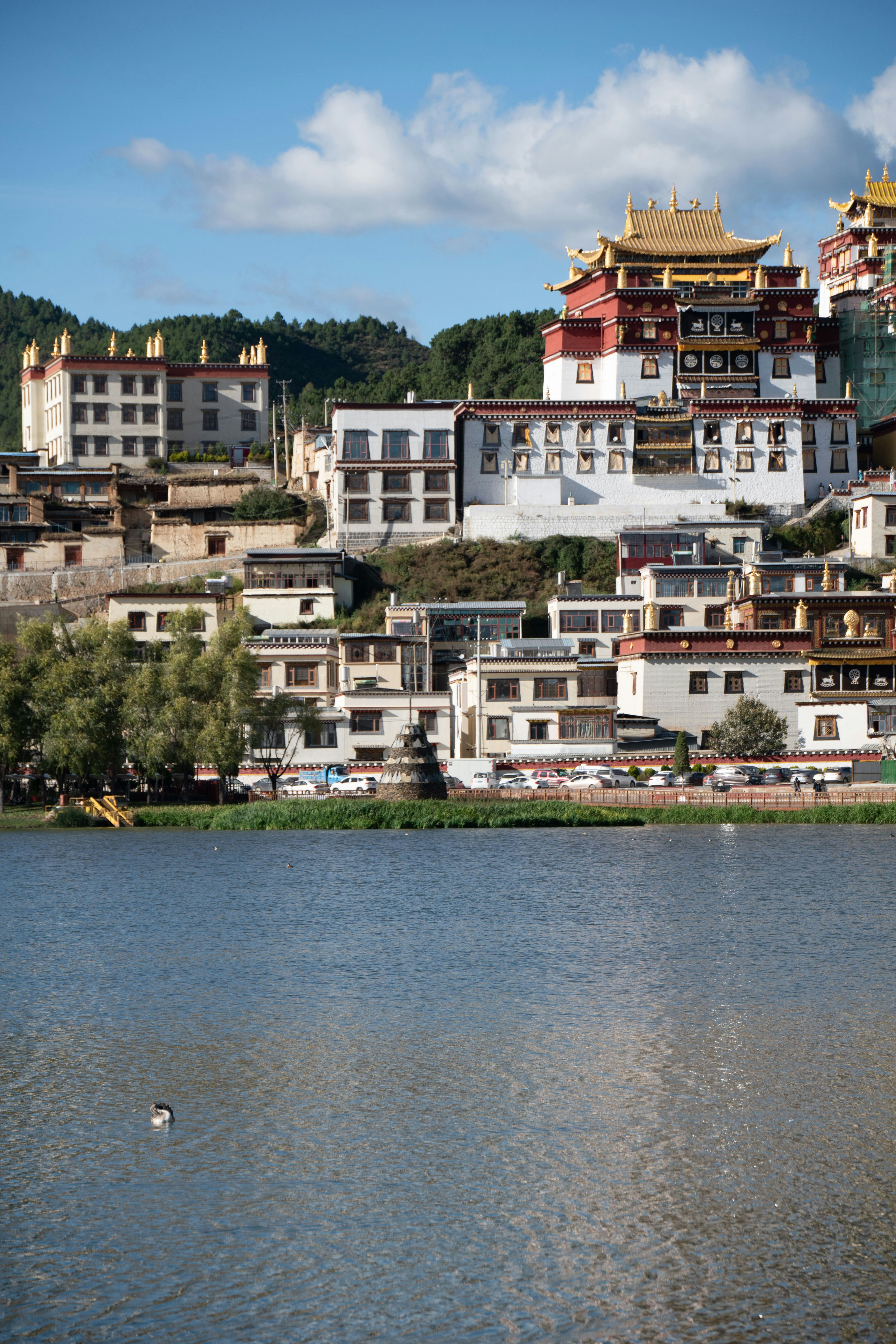 Lakeside Monastic Complex Rising Above Calm Waters