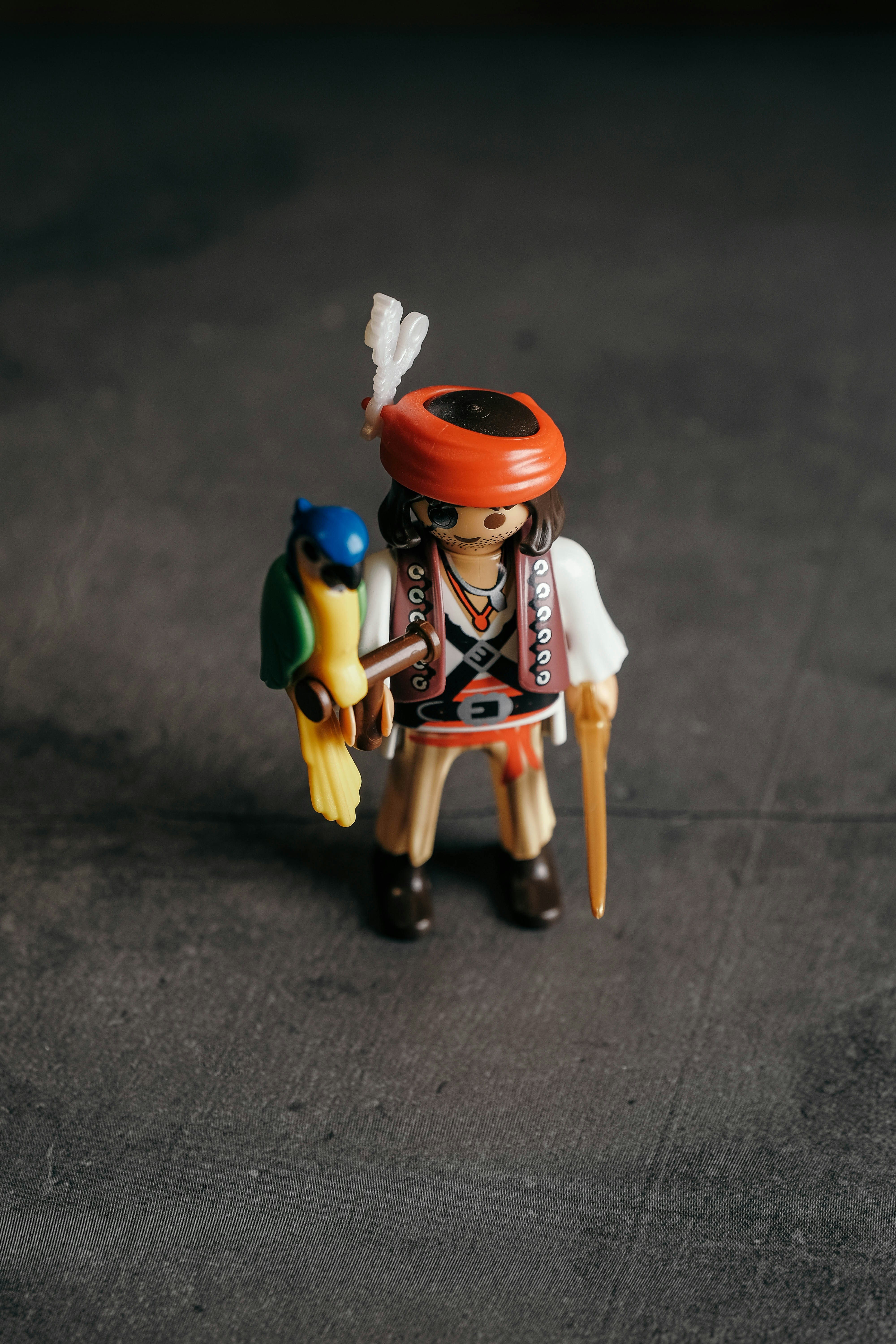 Piratical Figurine with Parrot: A Tiny Captain Stands Under Spotlight