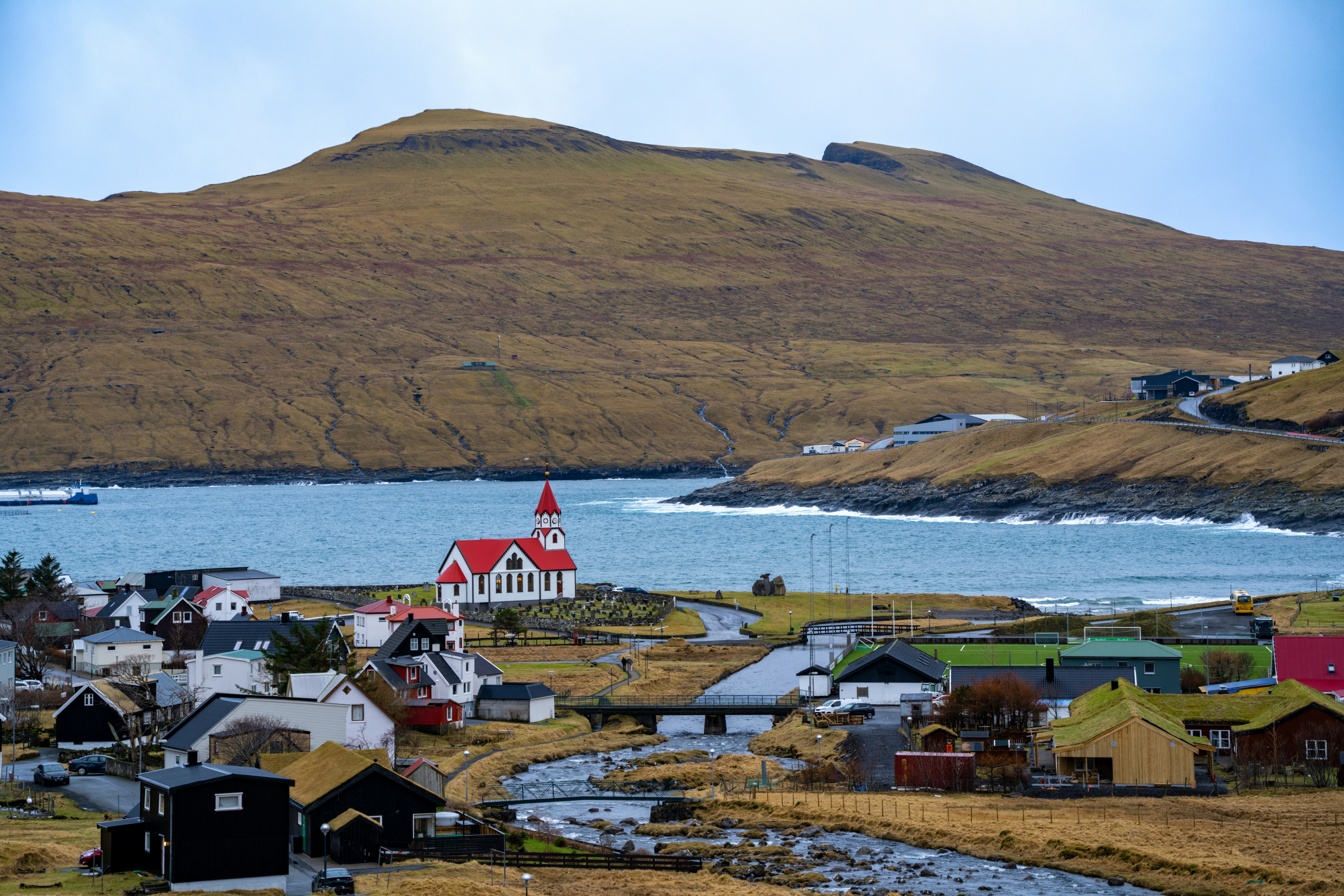 The Sandavágur town on the Vagar Island of the Faroe Islands.