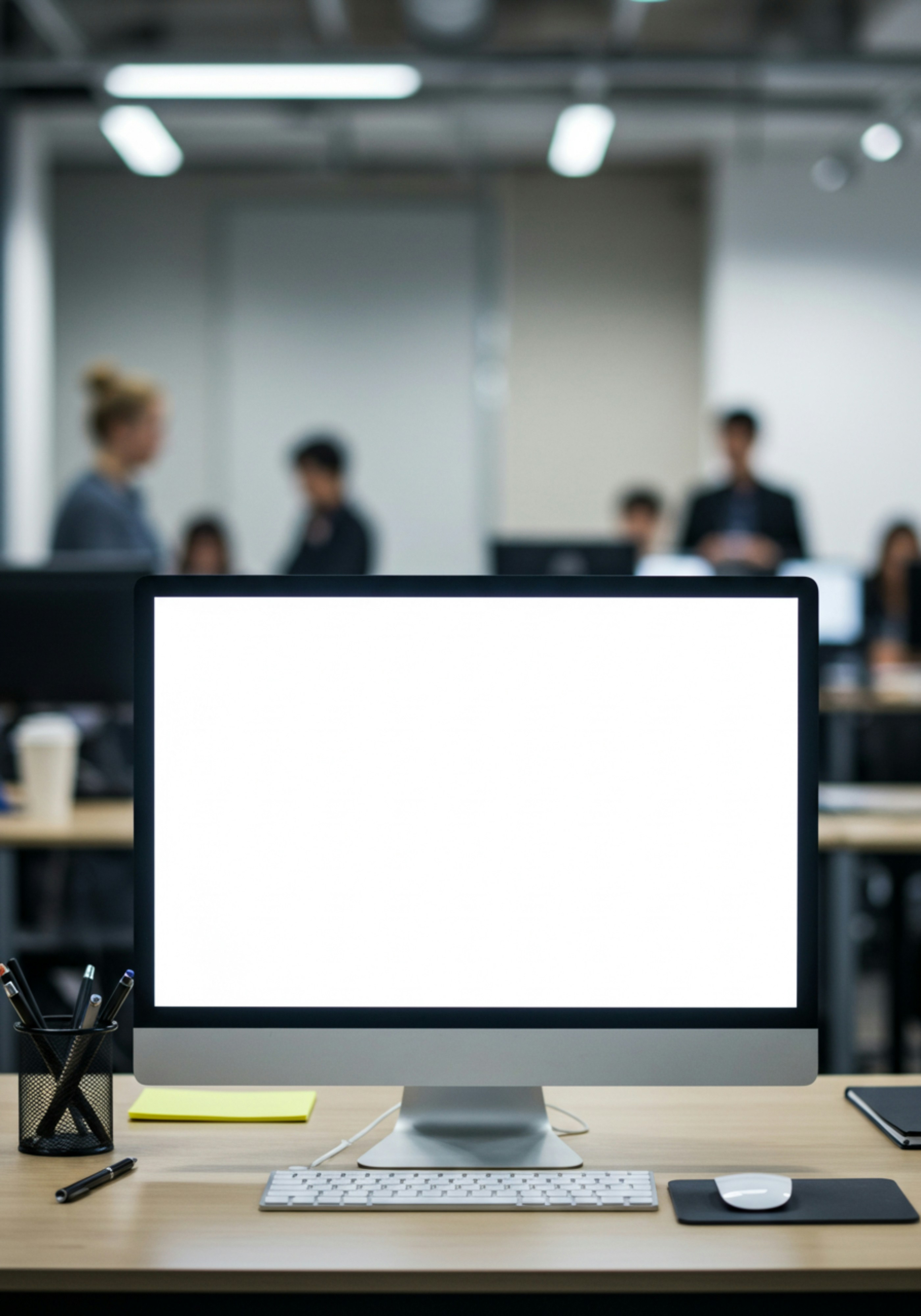 A computer screen sits on a busy office desk. photo – Free Office Image ...