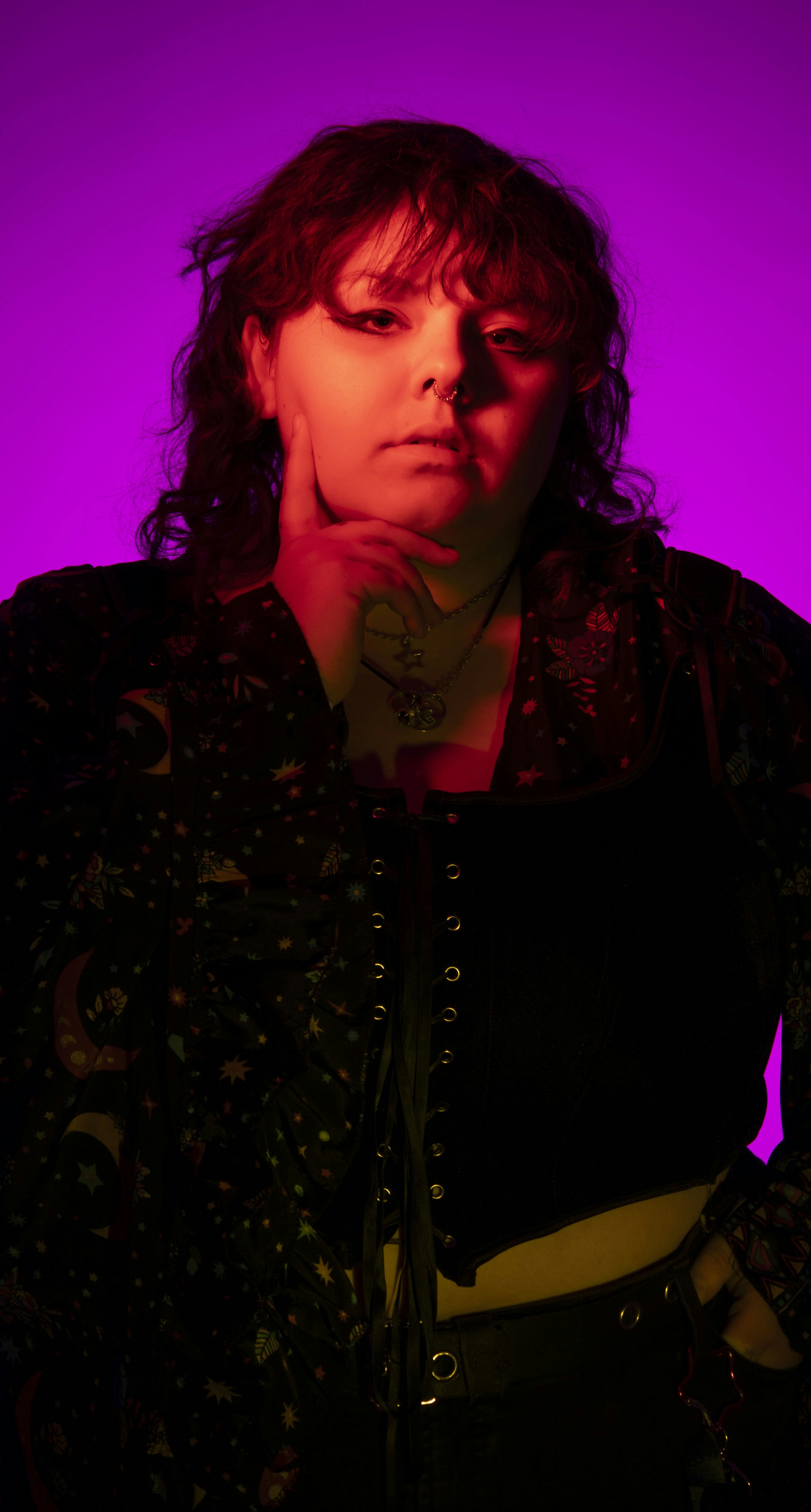 Magenta Reverie: A Portrait Shrouded in Neon Velvet