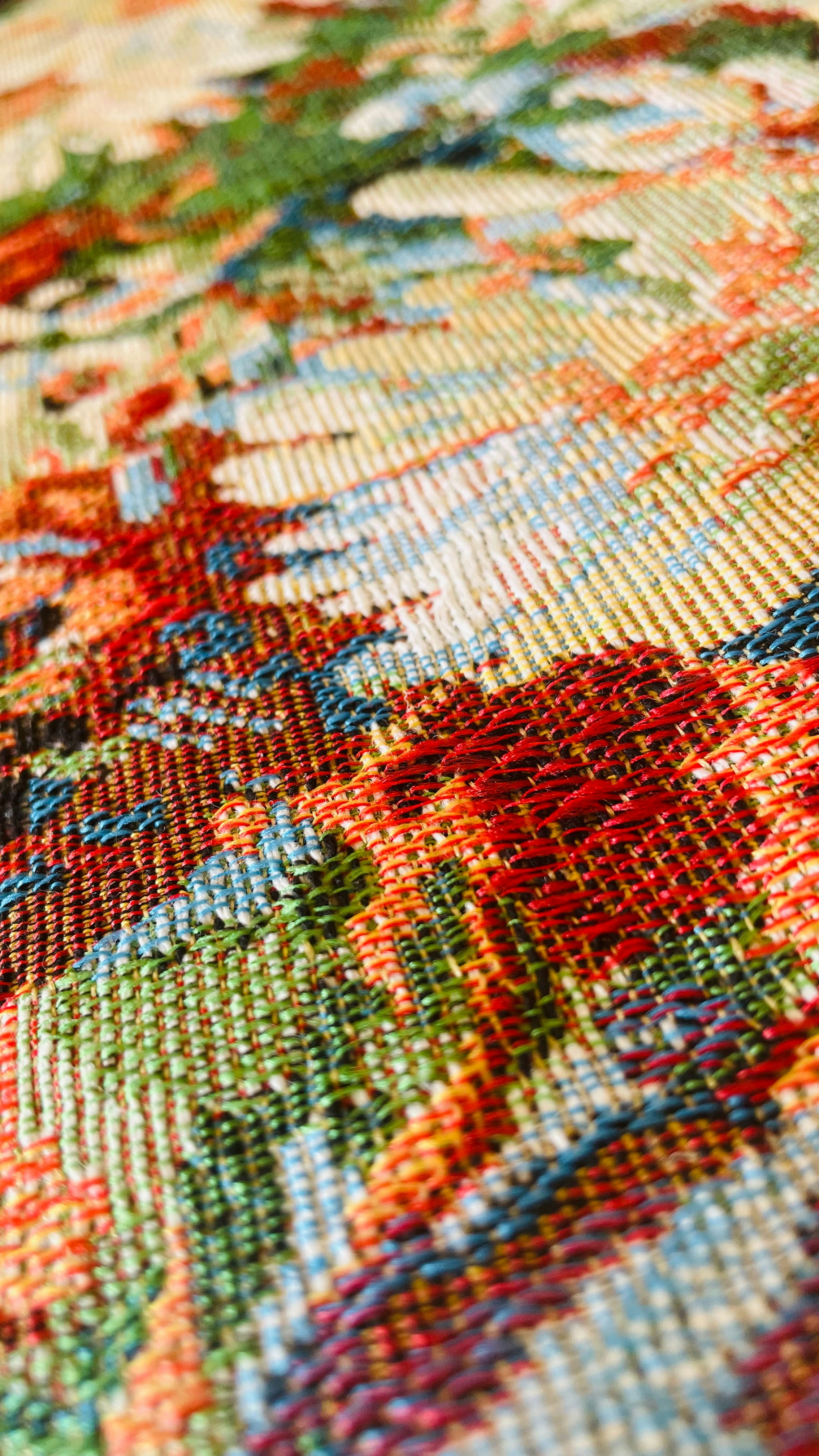 Thread Mosaic: A Macro Portrait of a Multicolored Woven Textile