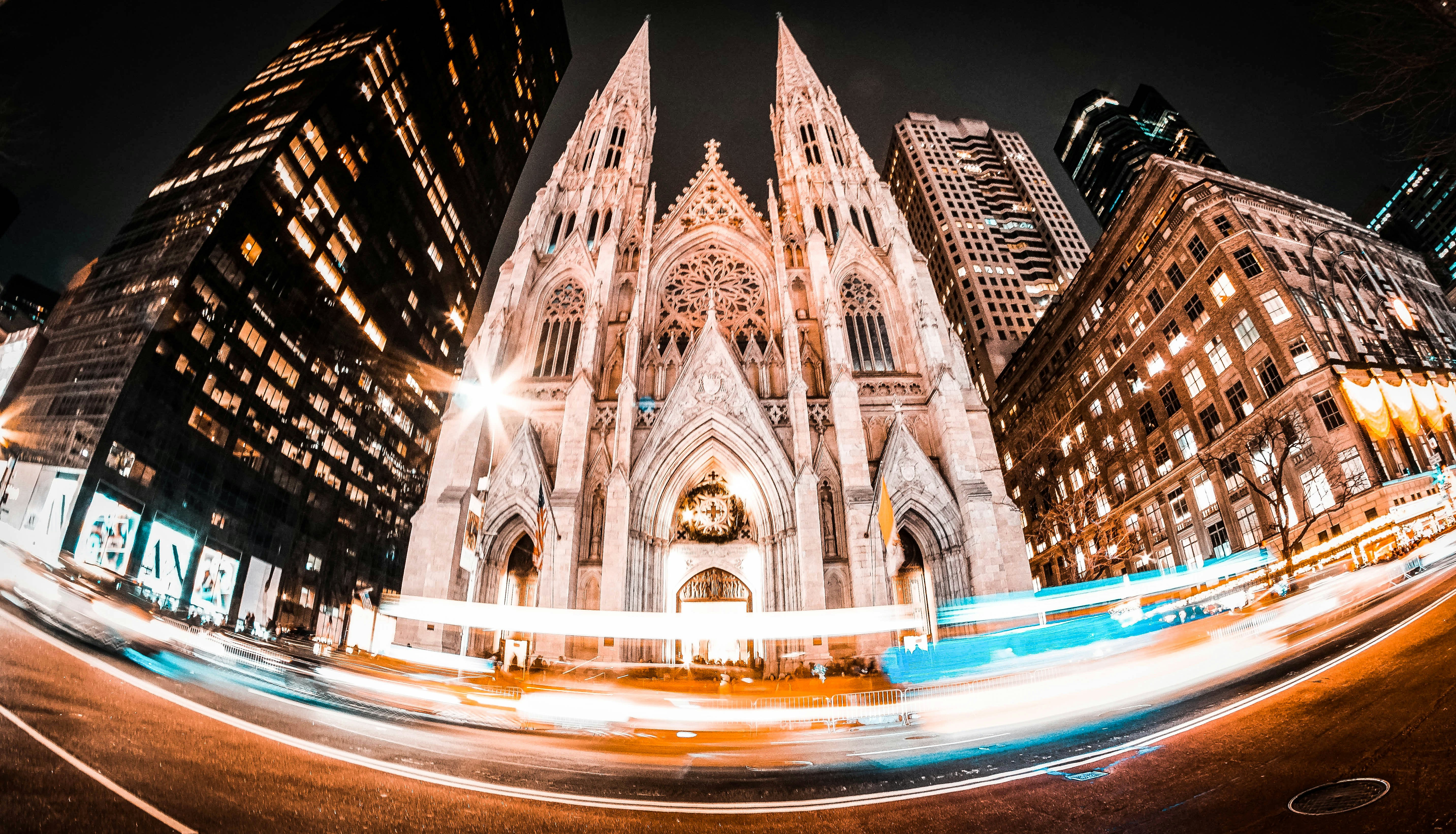 Gothic Grandeur Amidst Urban Glow