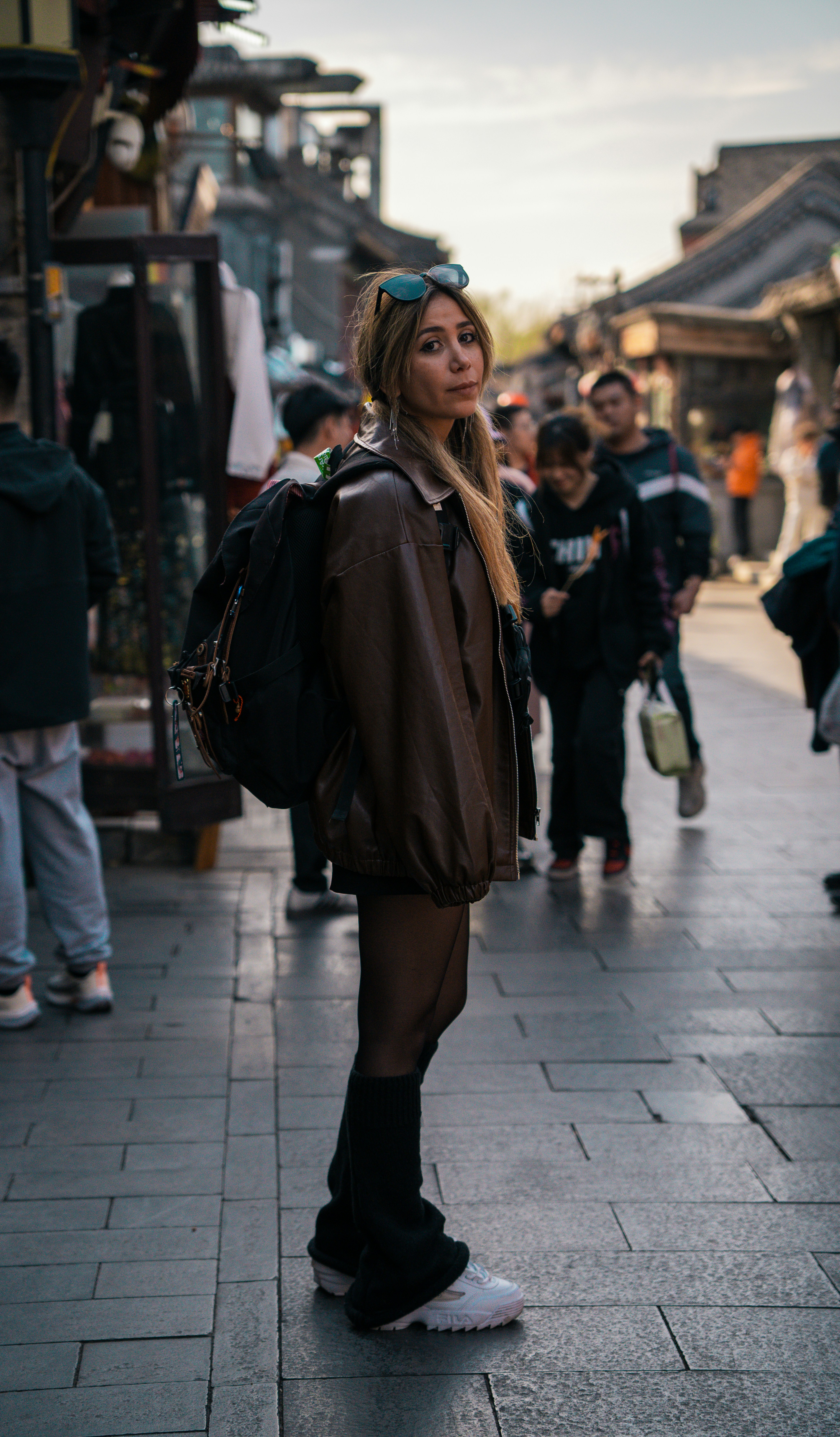 Brown Leather Beacon: A Quiet Focus in a Crowded Street