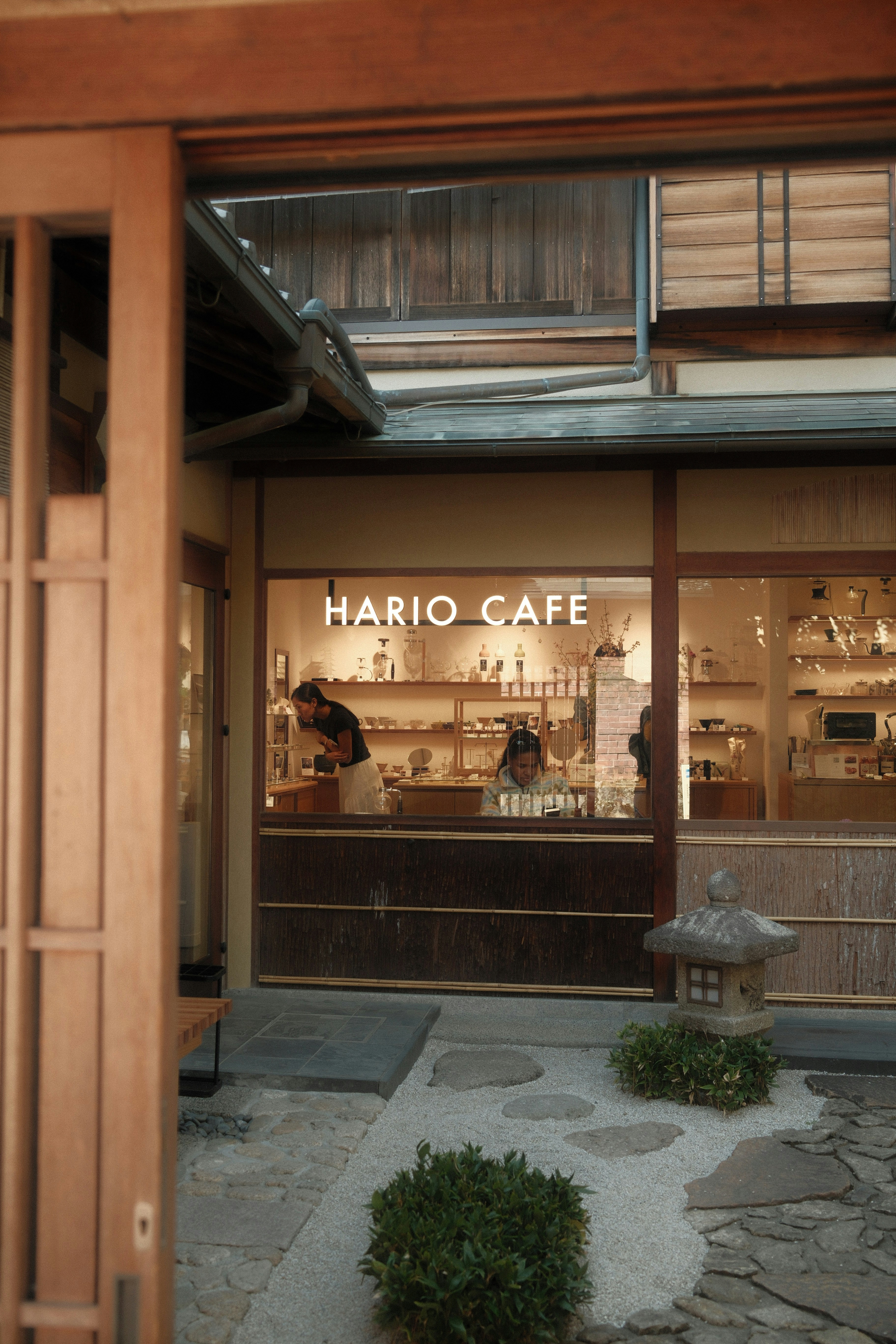 Amber Glow Through the Wooden Frame at HARIO Café