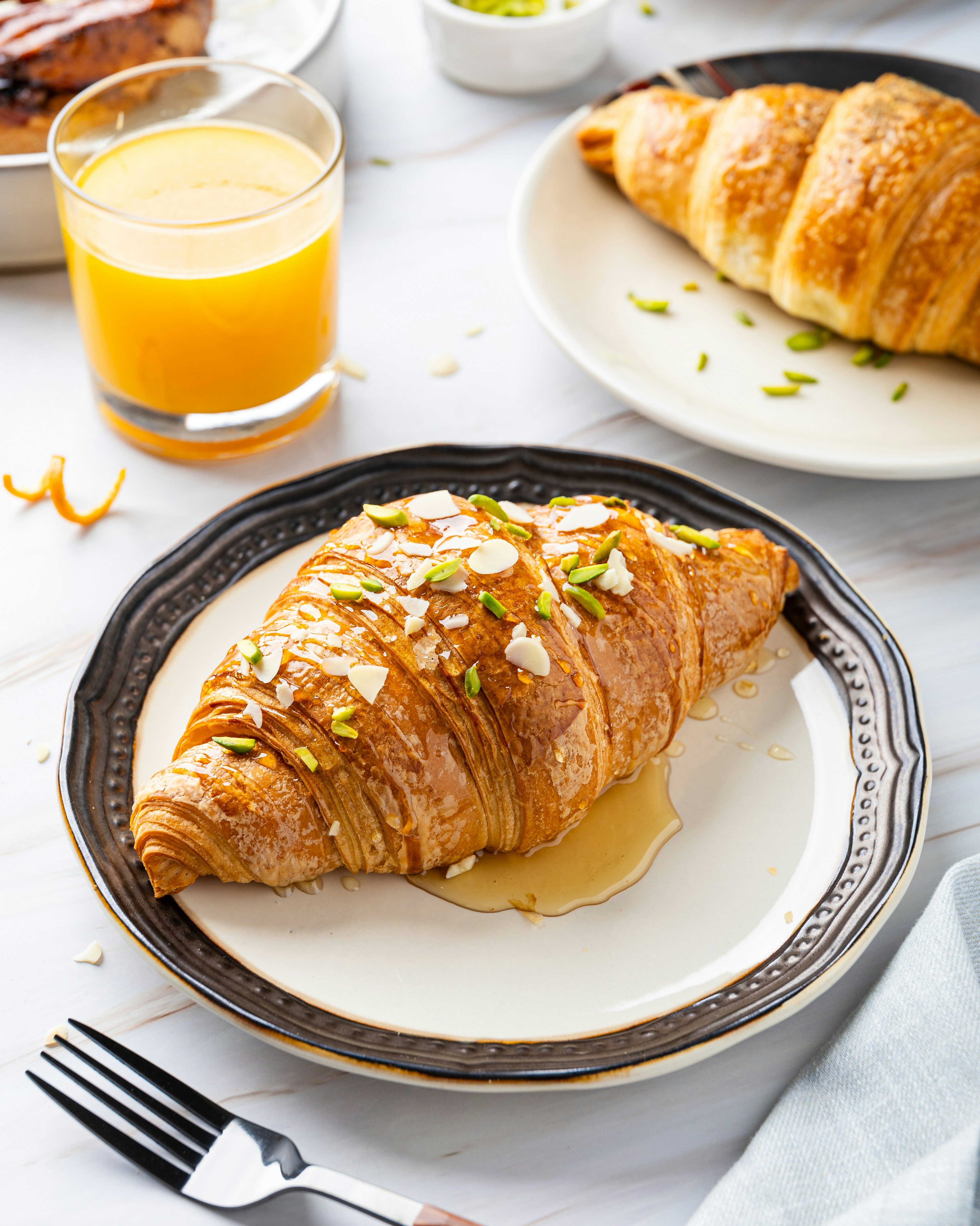 Butter-Bloomed Croissant Duel: Morning Pastry on a Velvet Plate