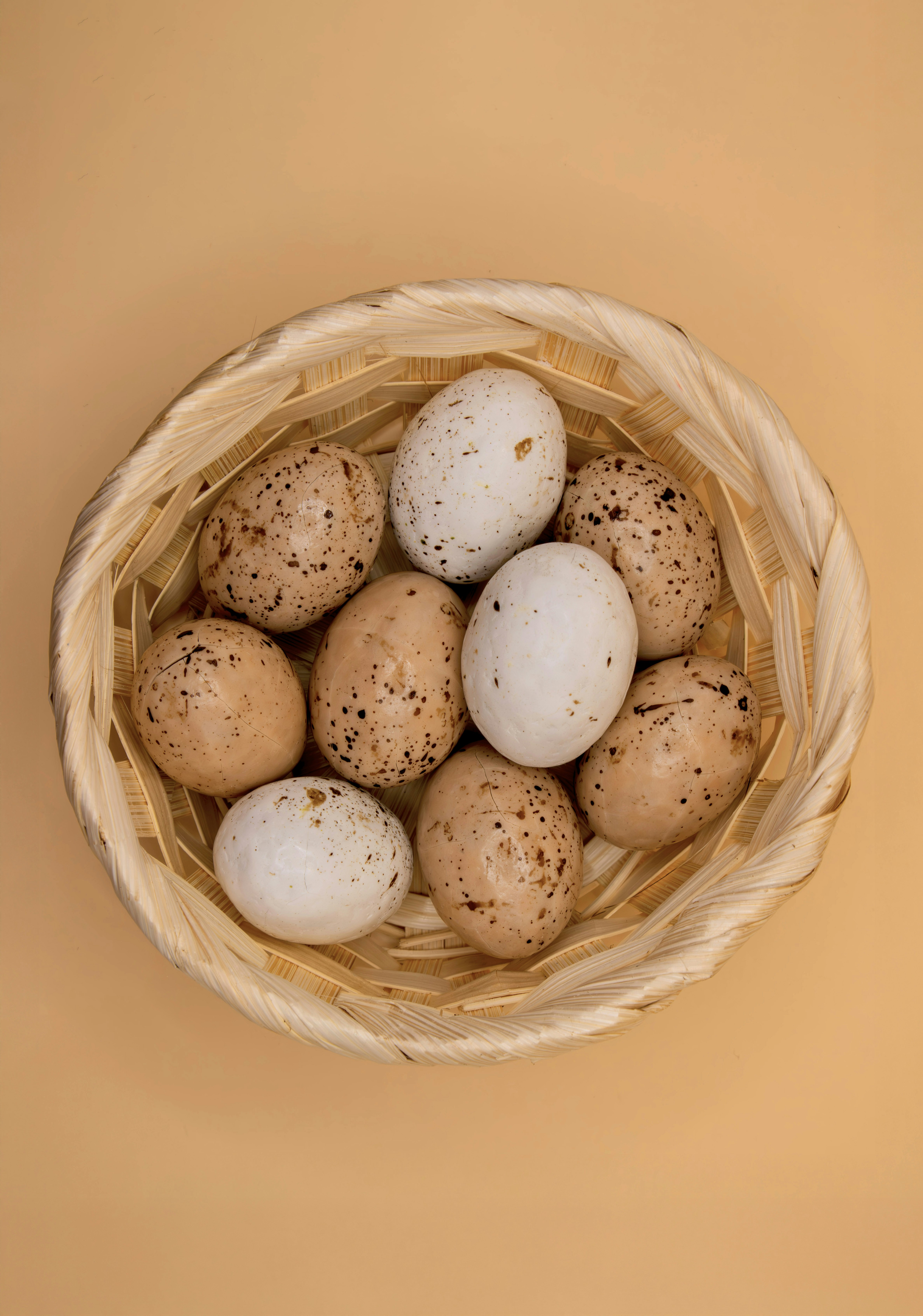 Basket of Speckled Eggs: Quiet Morning in Golden Hues