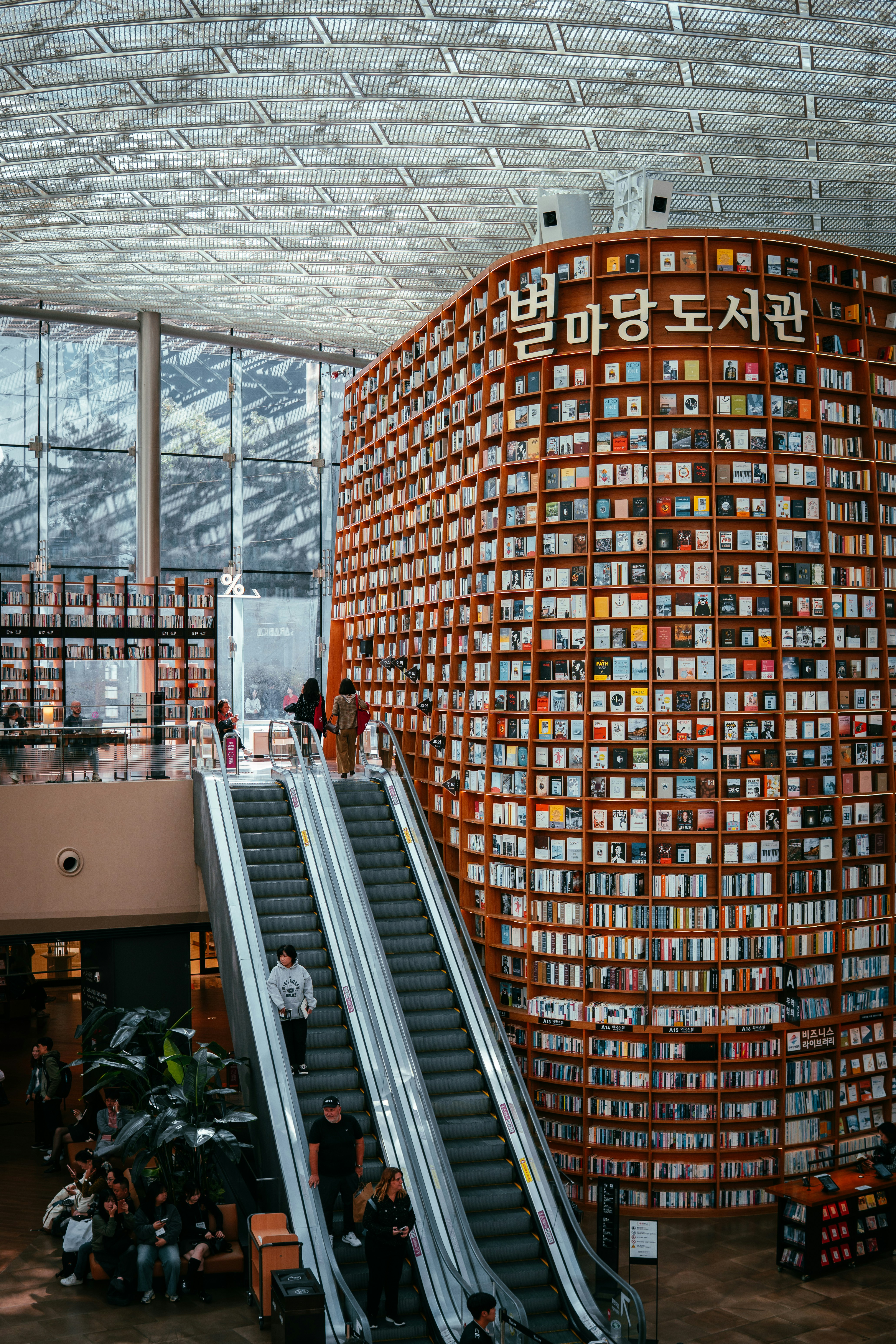 People explore a massive, book-filled library. photo – Free Building ...