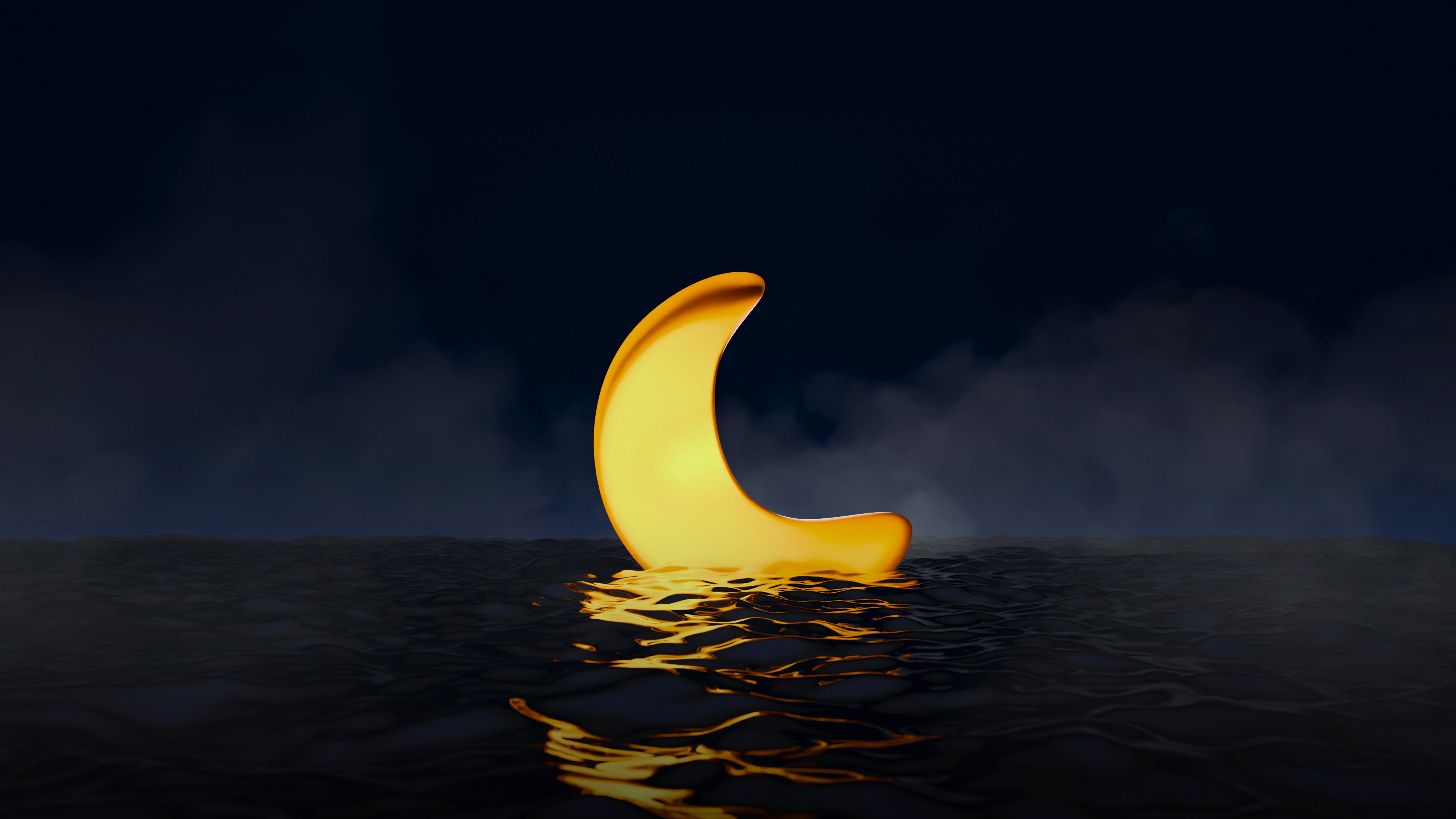 A glowing crescent moon floats on water. photo – Free Wallpaper Image ...