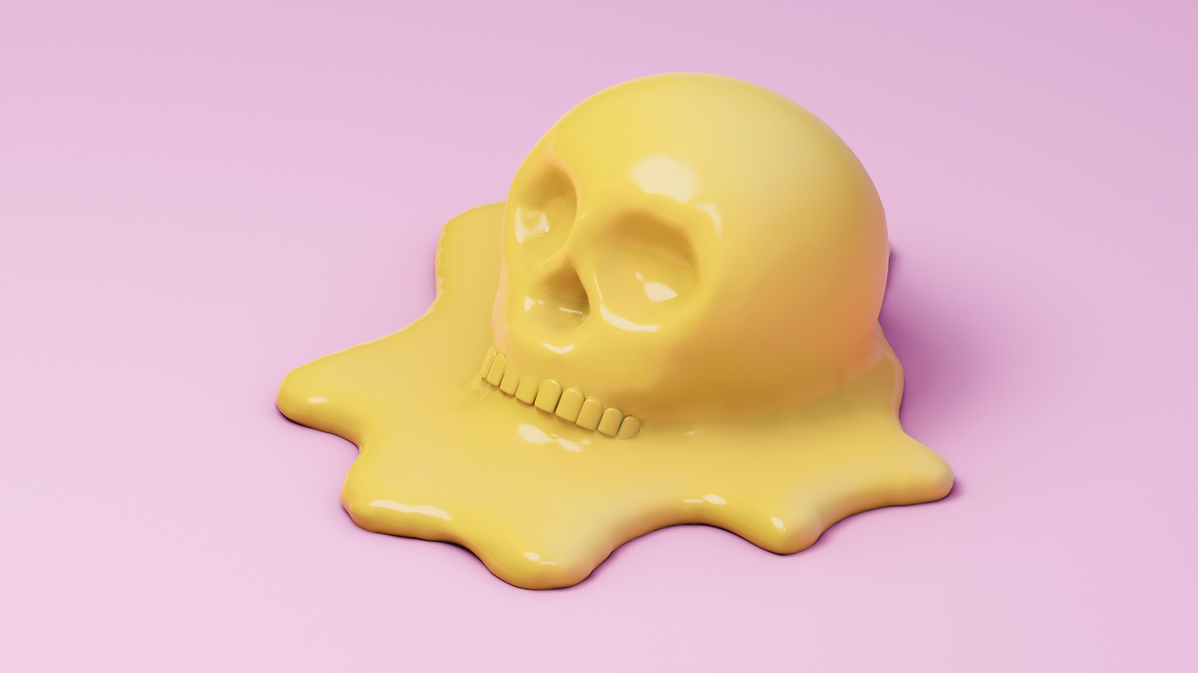 A yellow skull is melting on a pink surface. photo – Free Abstract ...