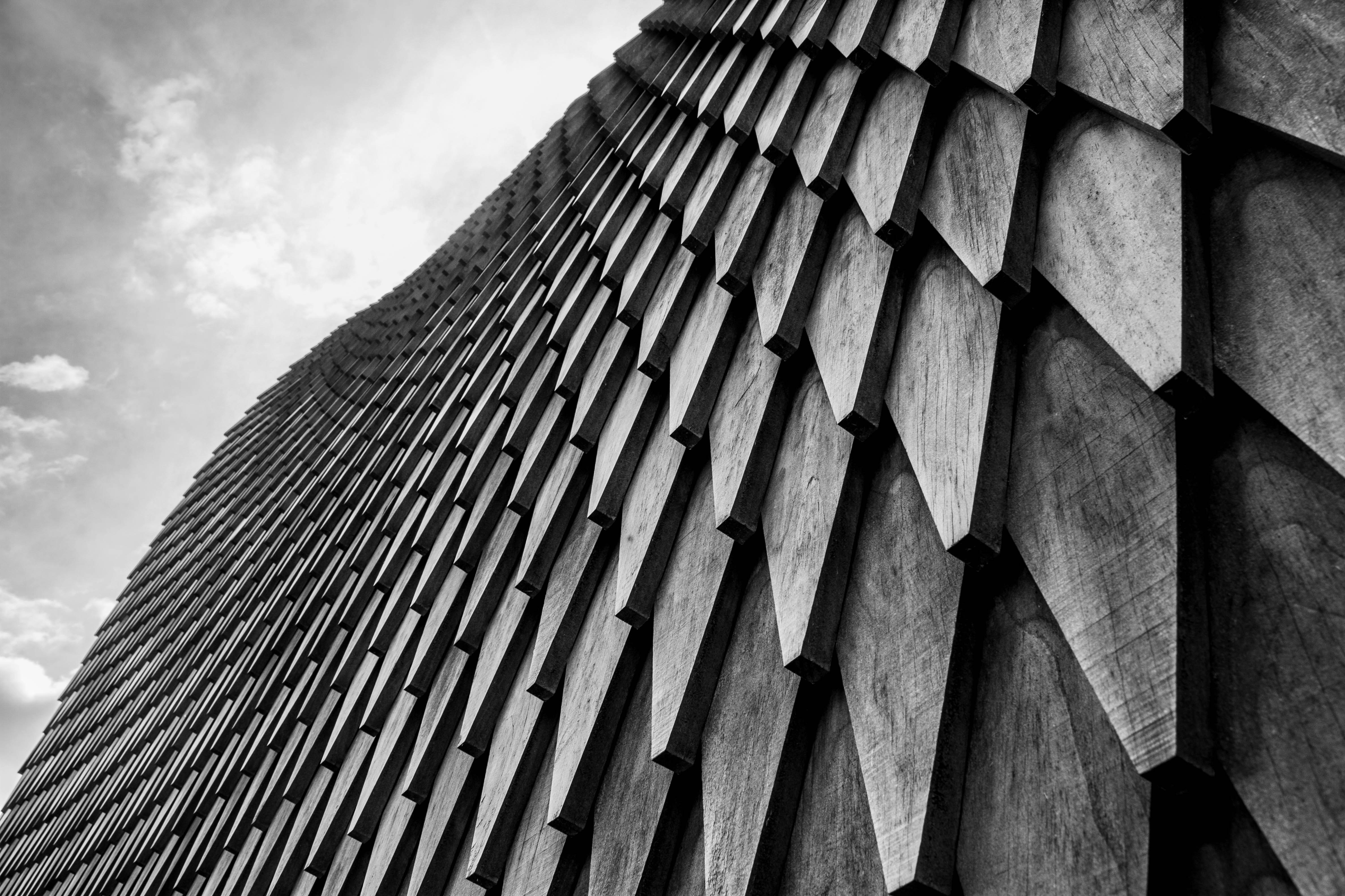 Las tejas geométricas del techo crean un patrón monocromático y ...