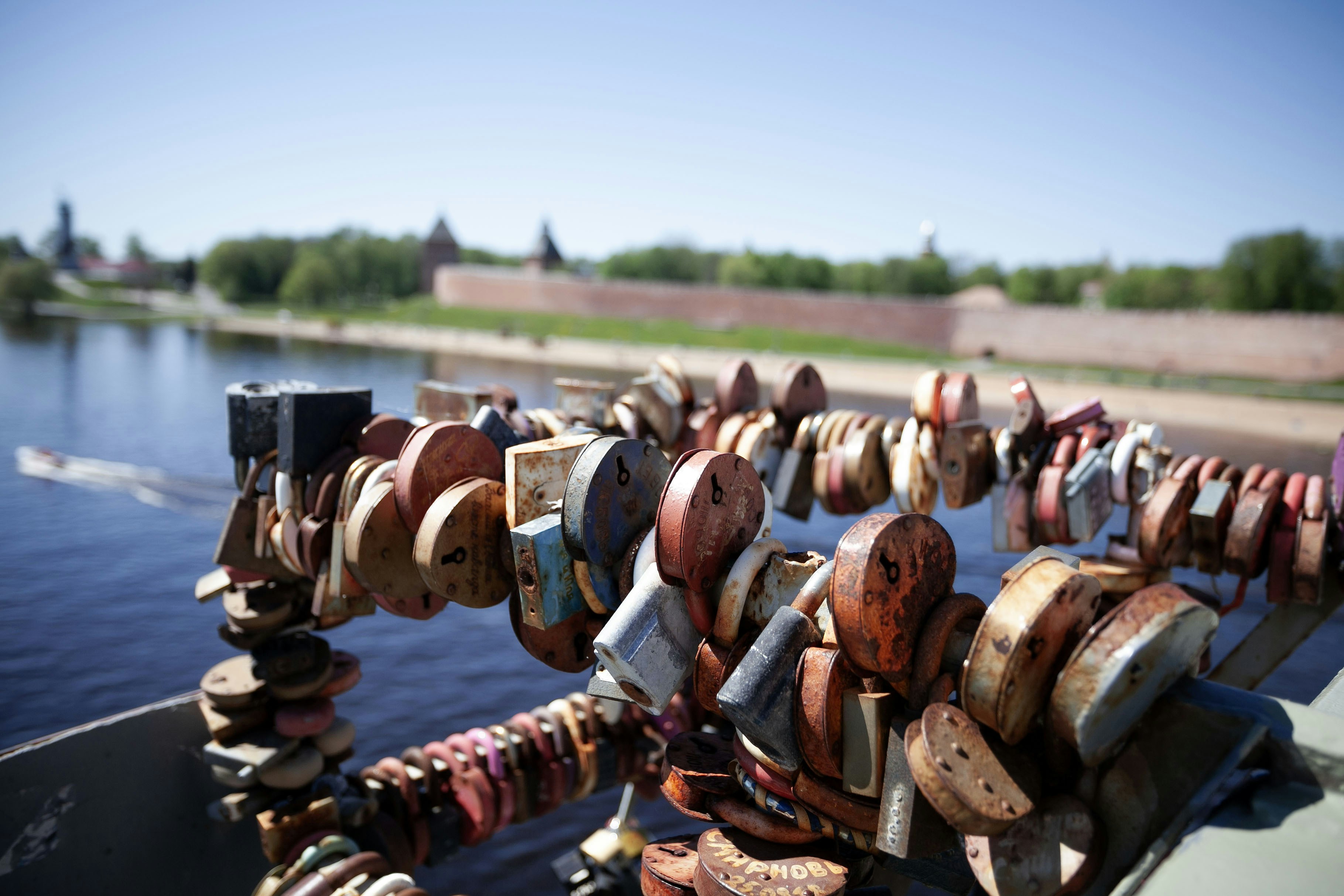 Locks of Love on Novgorod's River Bridge
