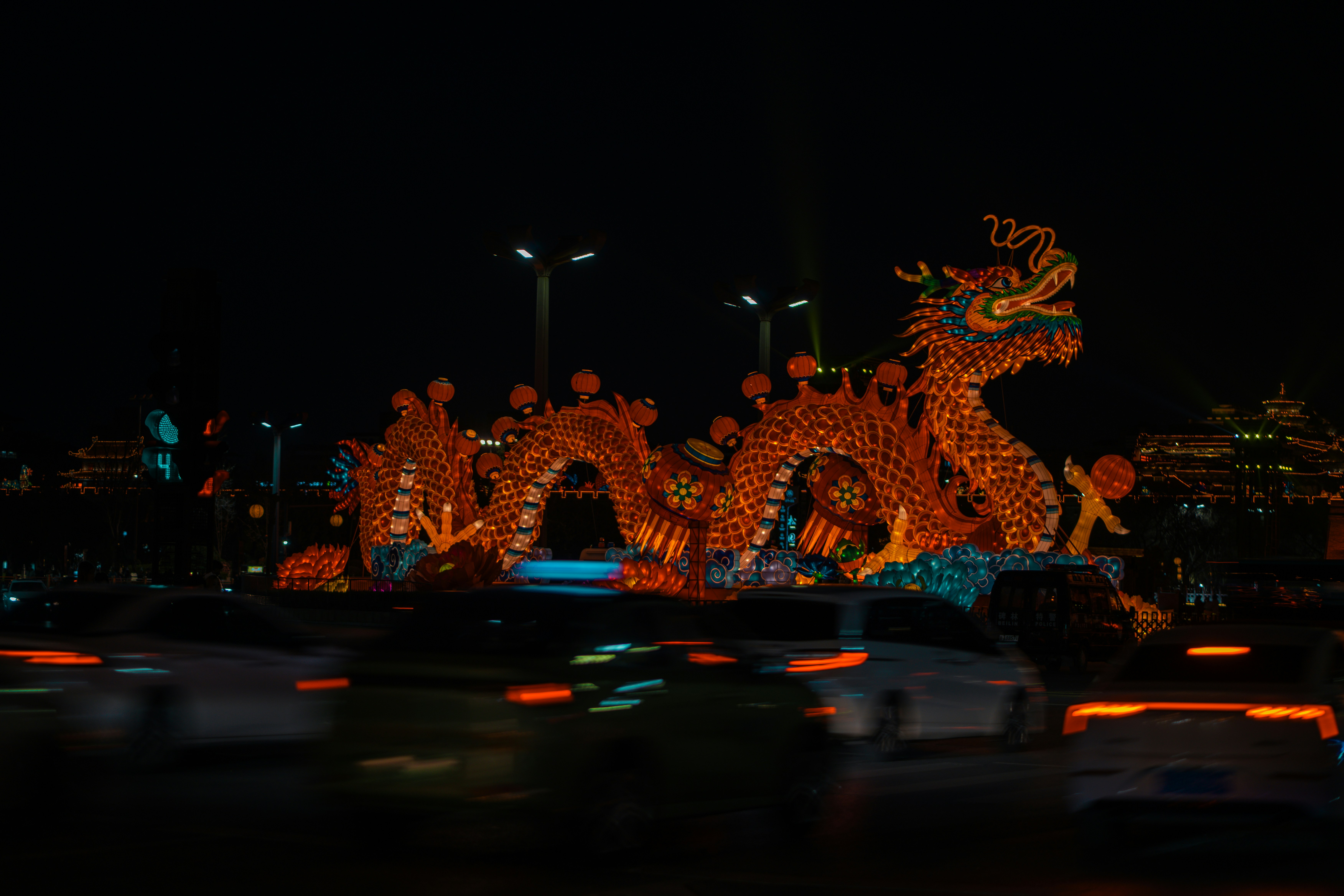 Neon Dragon Parade: Lantern-Colossus Ruling the Night Streets