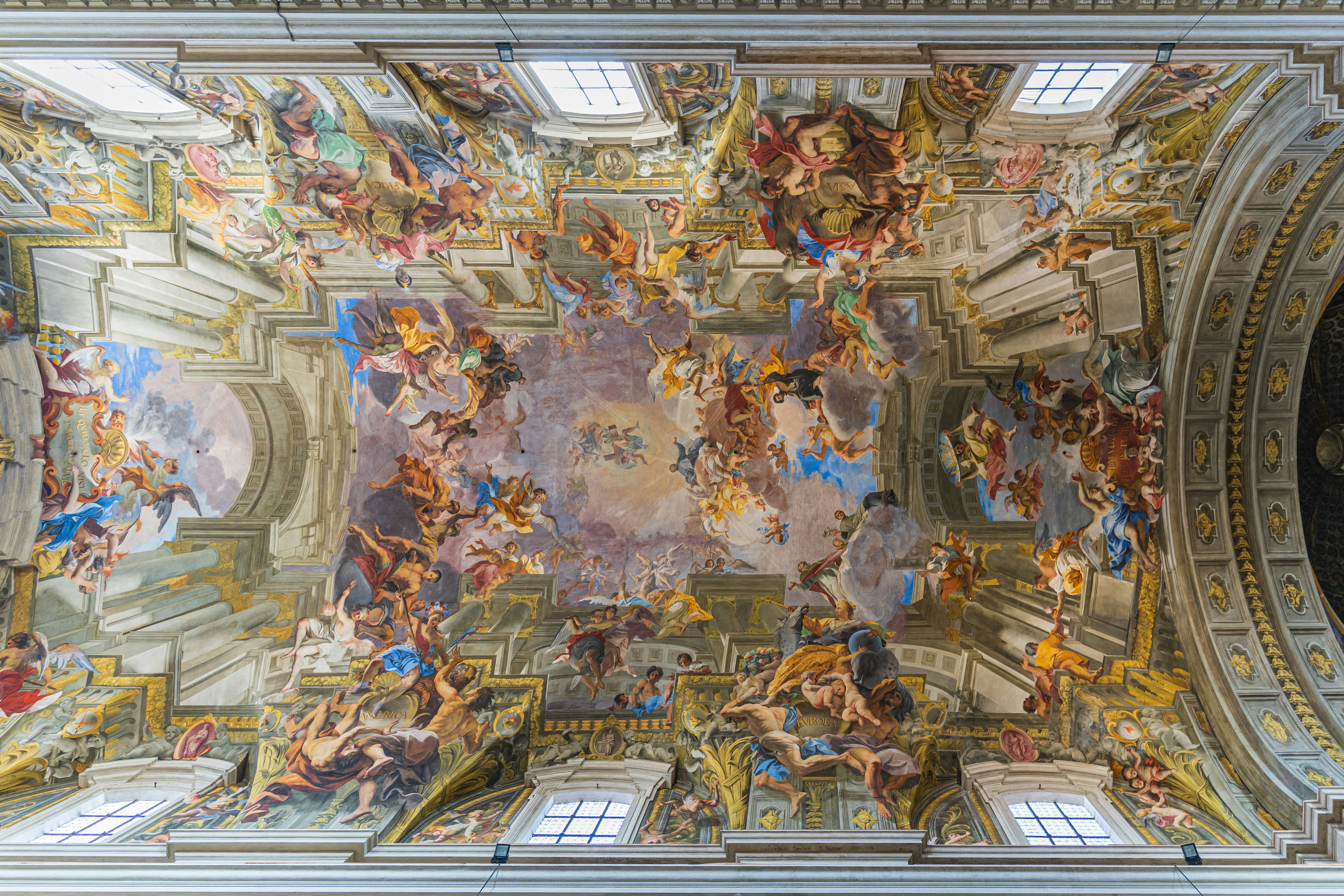 Elaborate baroque ceiling frescoes are shown. photo – Free Woman Image ...