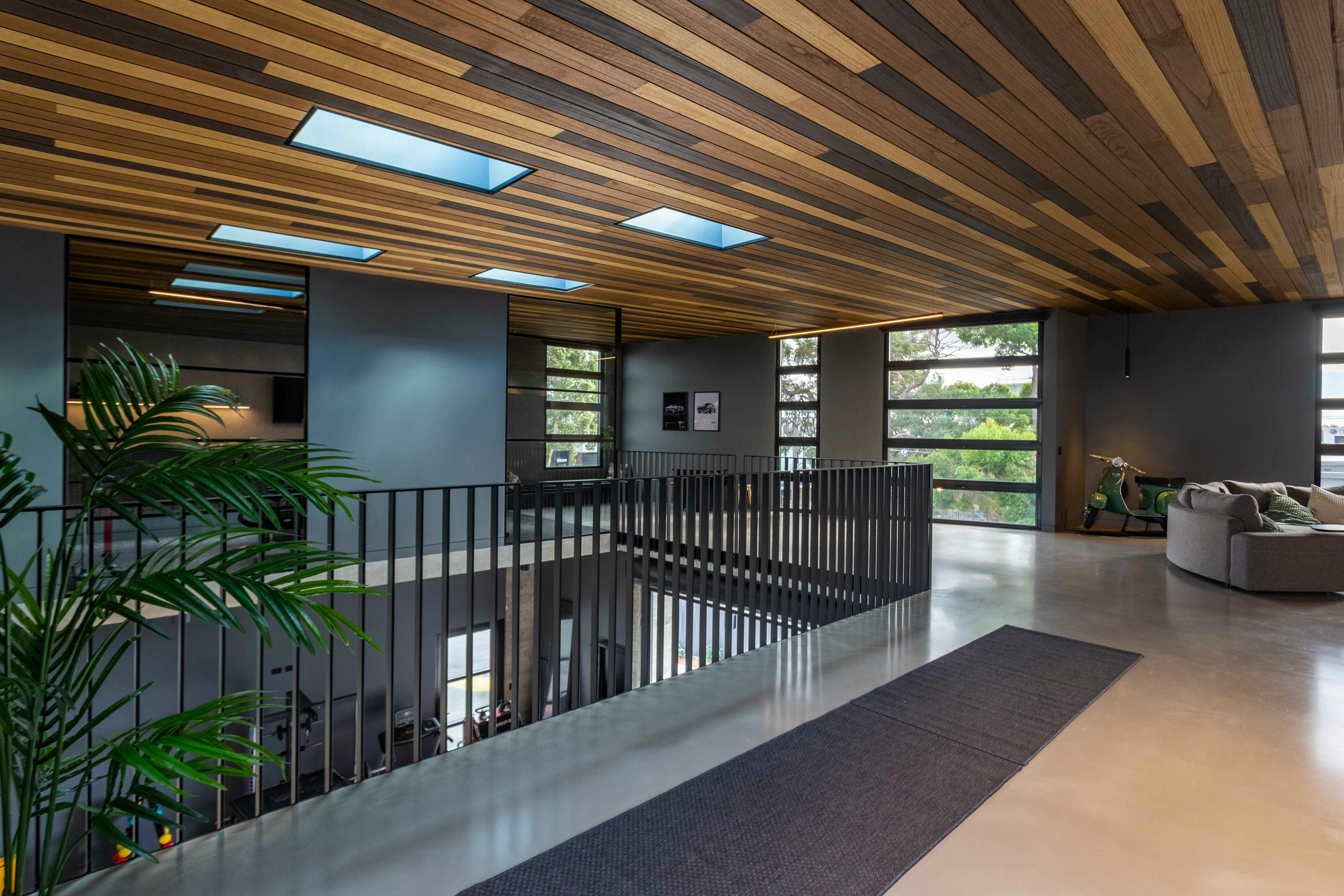 Modern interior with wooden ceiling and large windows. photo – Free ...