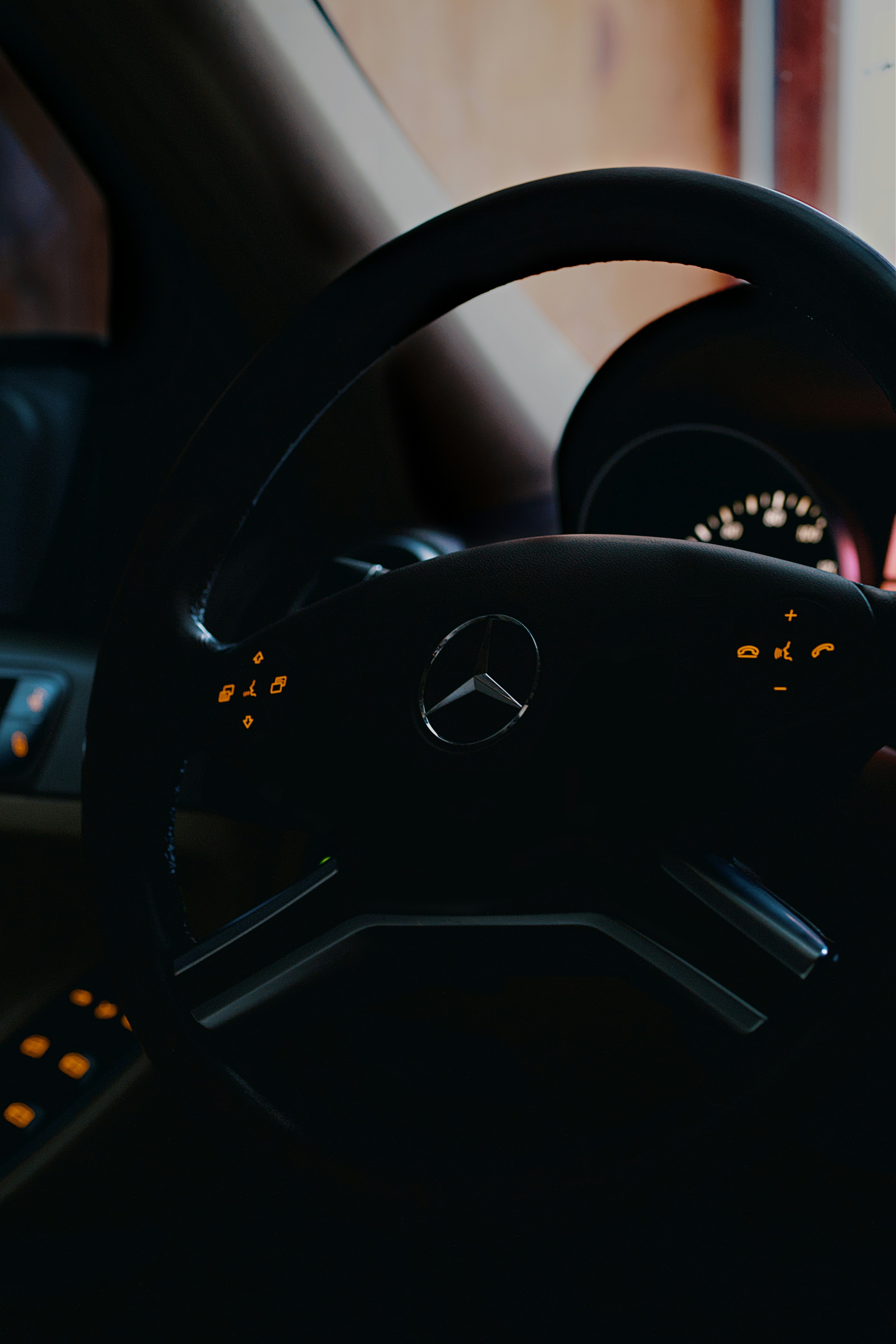 Amber Quiet in the Driver's Domain: Mercedes Steering Wheel Portrait