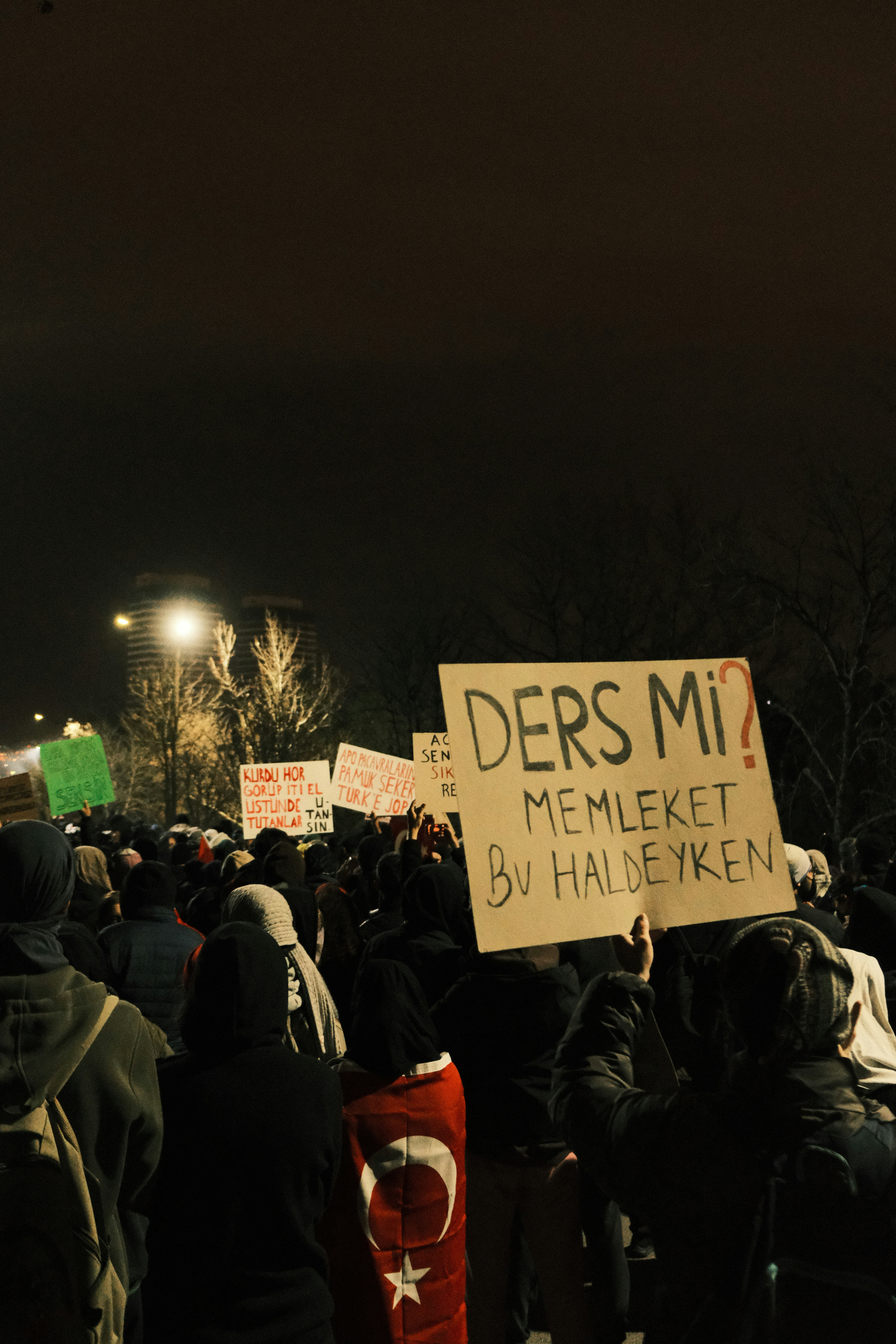 Protesters hold signs at a political rally at night. photo – Free Human ...