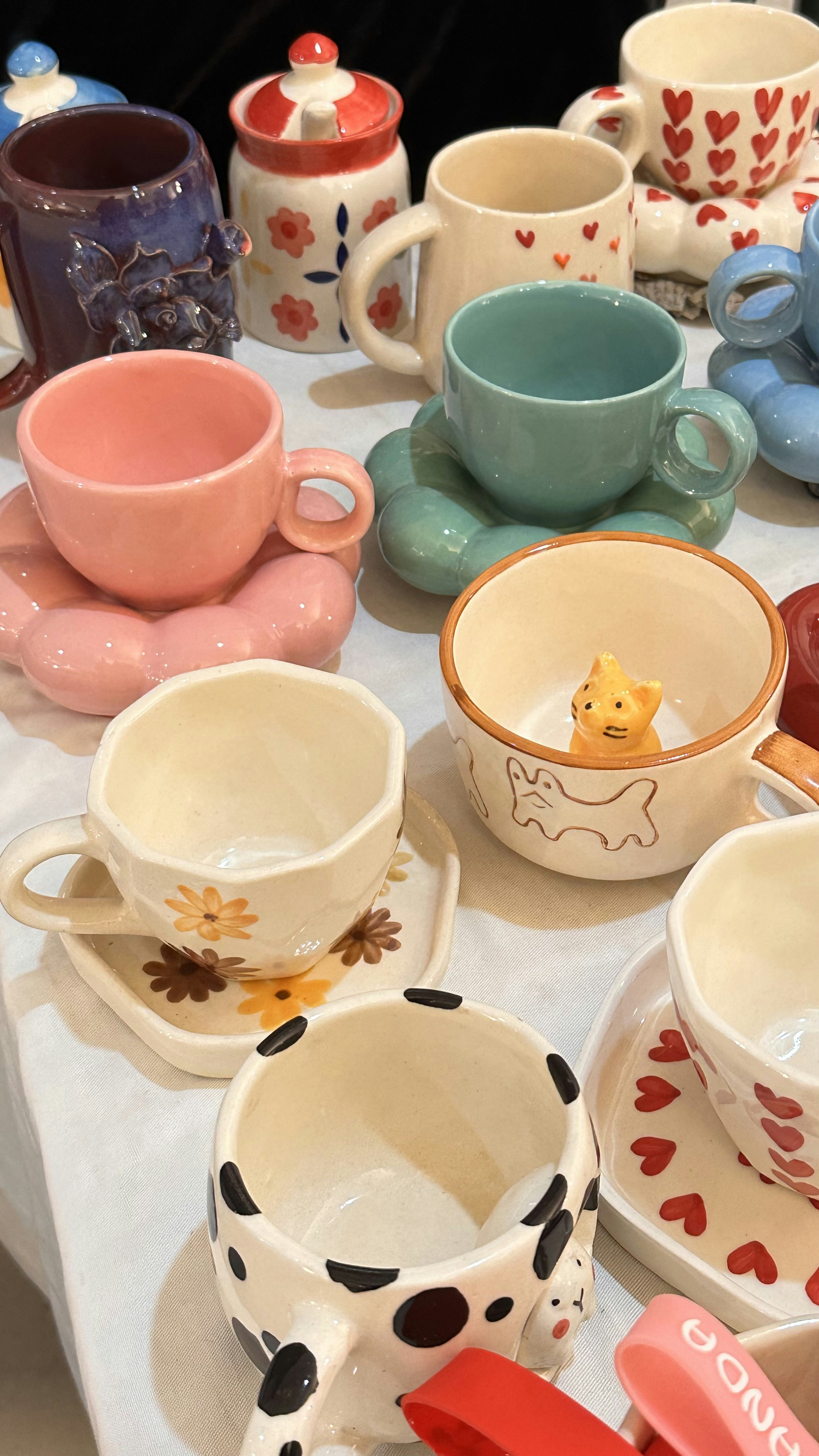Colorful Ceramic Tea Set Stacks and Beaks a Playful Cup Character
