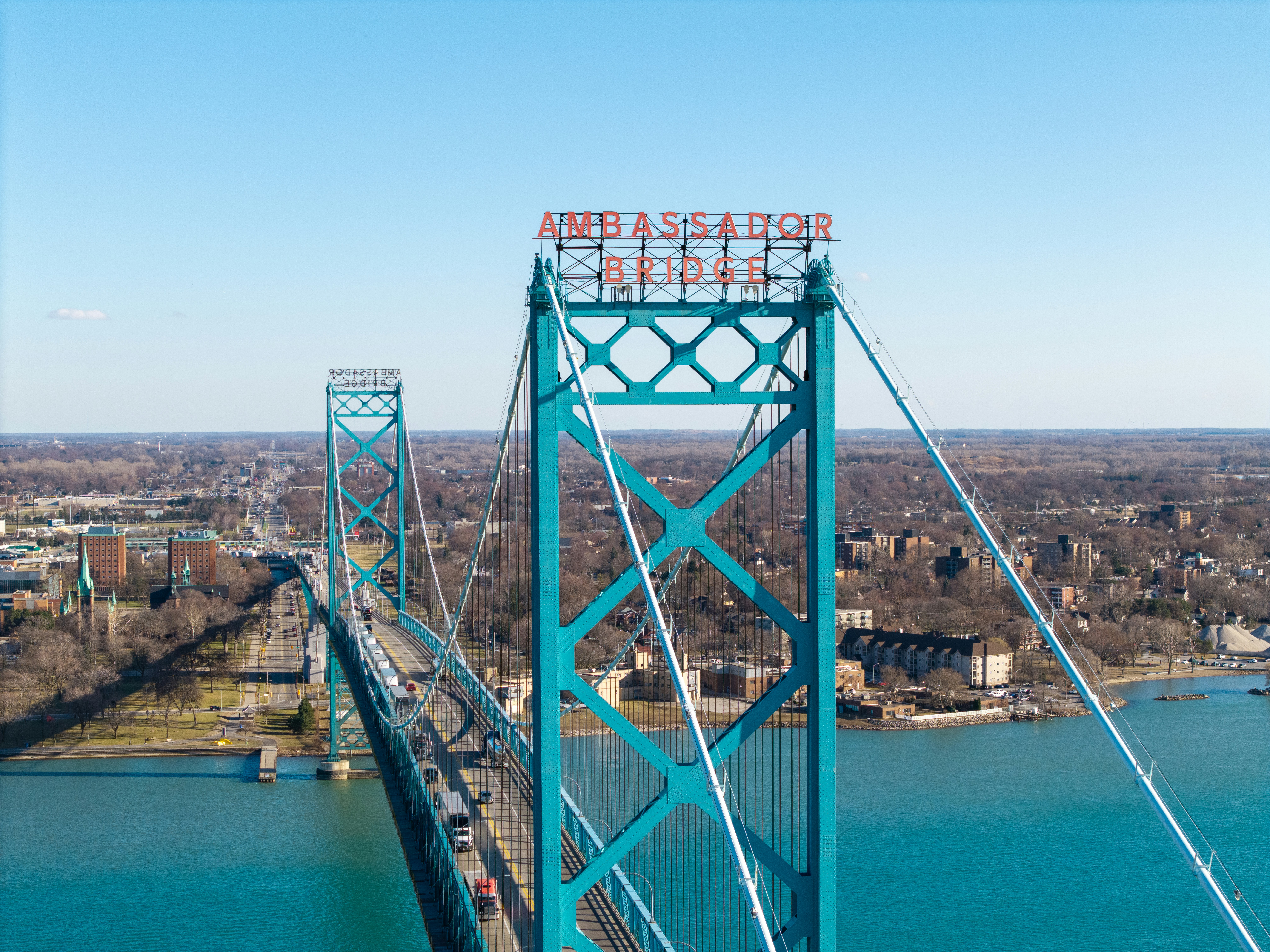 The ambassador bridge stretches across the detroit river. photo – Free ...