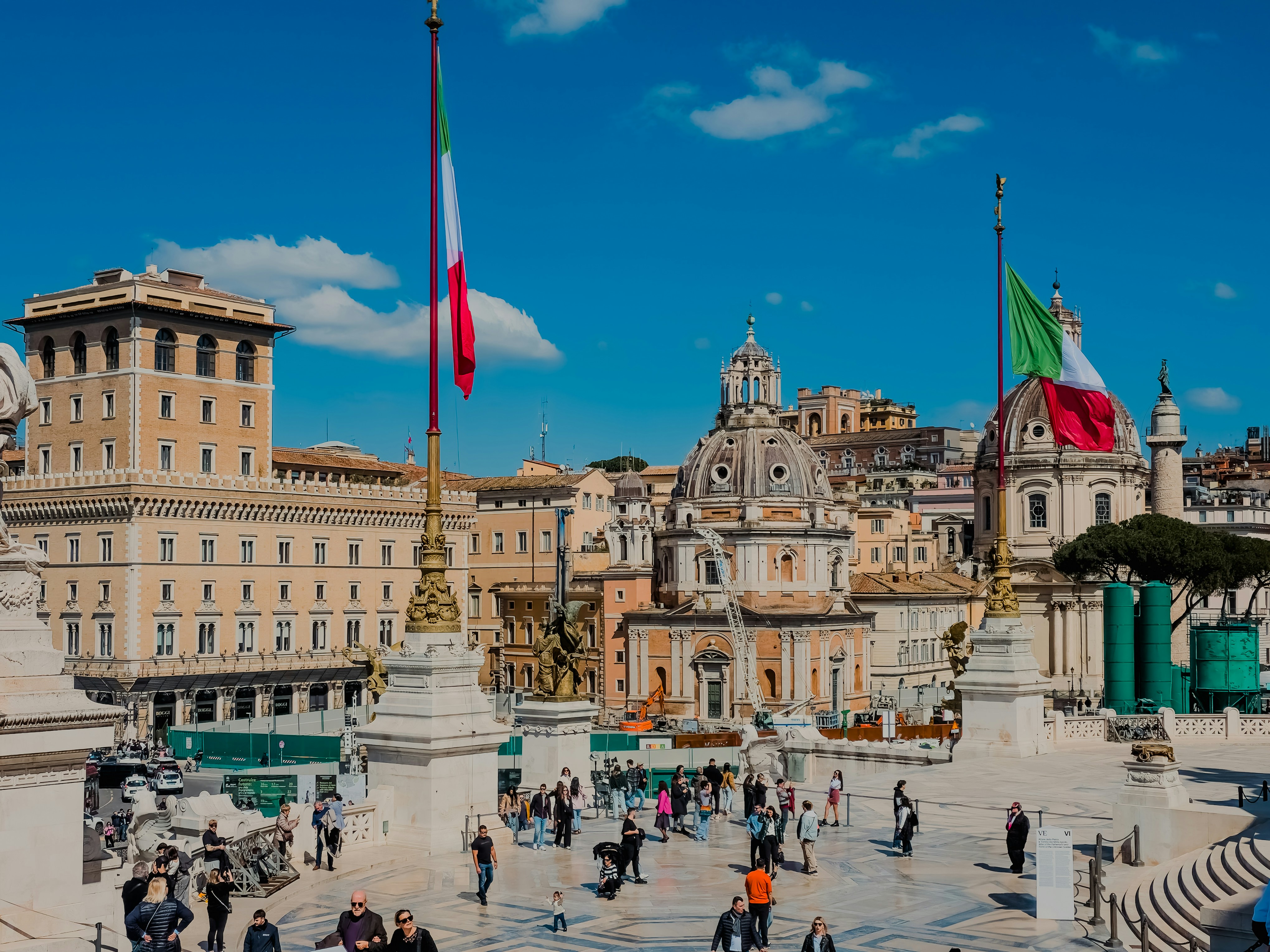 Pleasant Piazza: Italian Baroque Courtyard under a Blue Sky