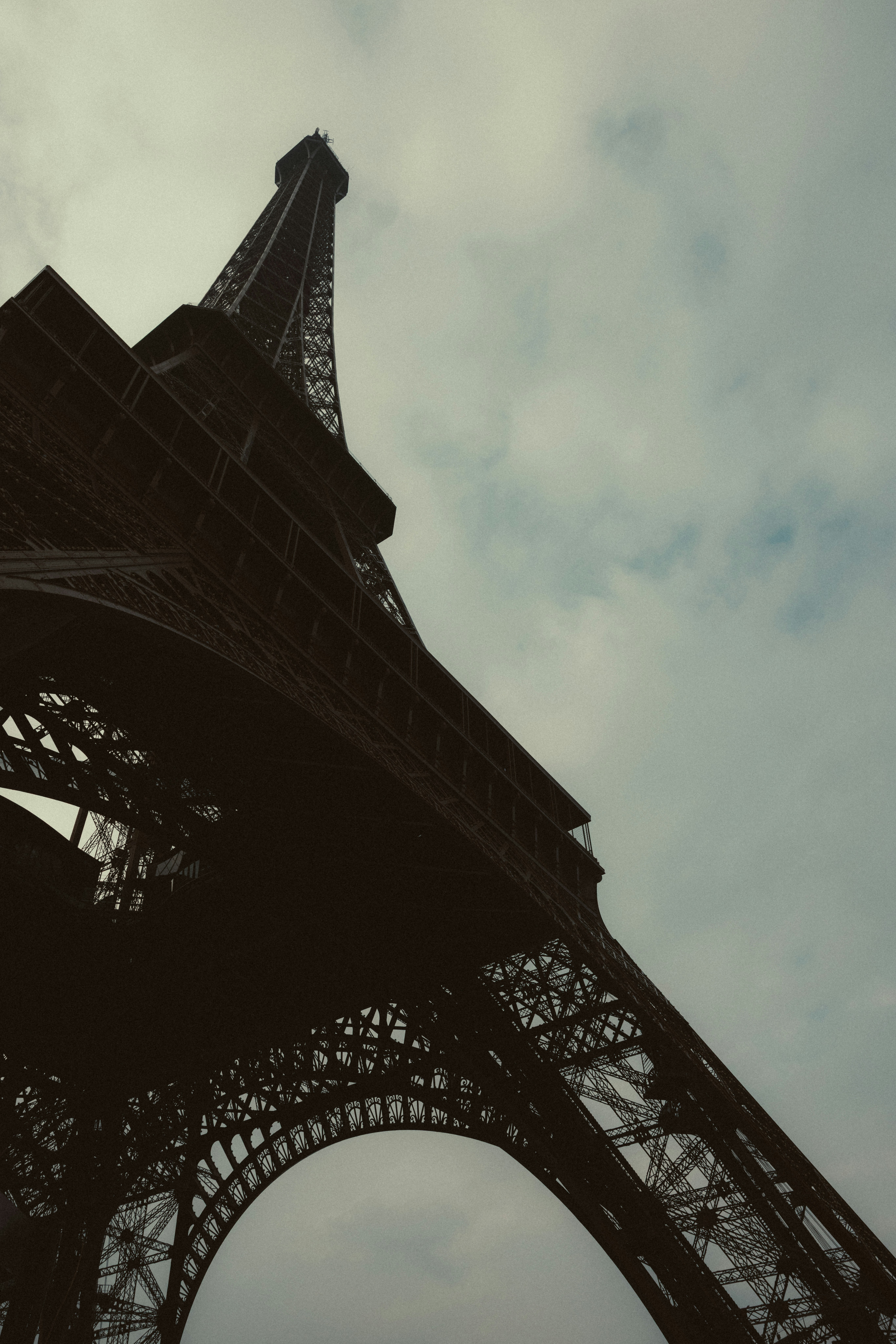 Skyward Lattice: A Low-Angle Portrait of the Eiffel Tower