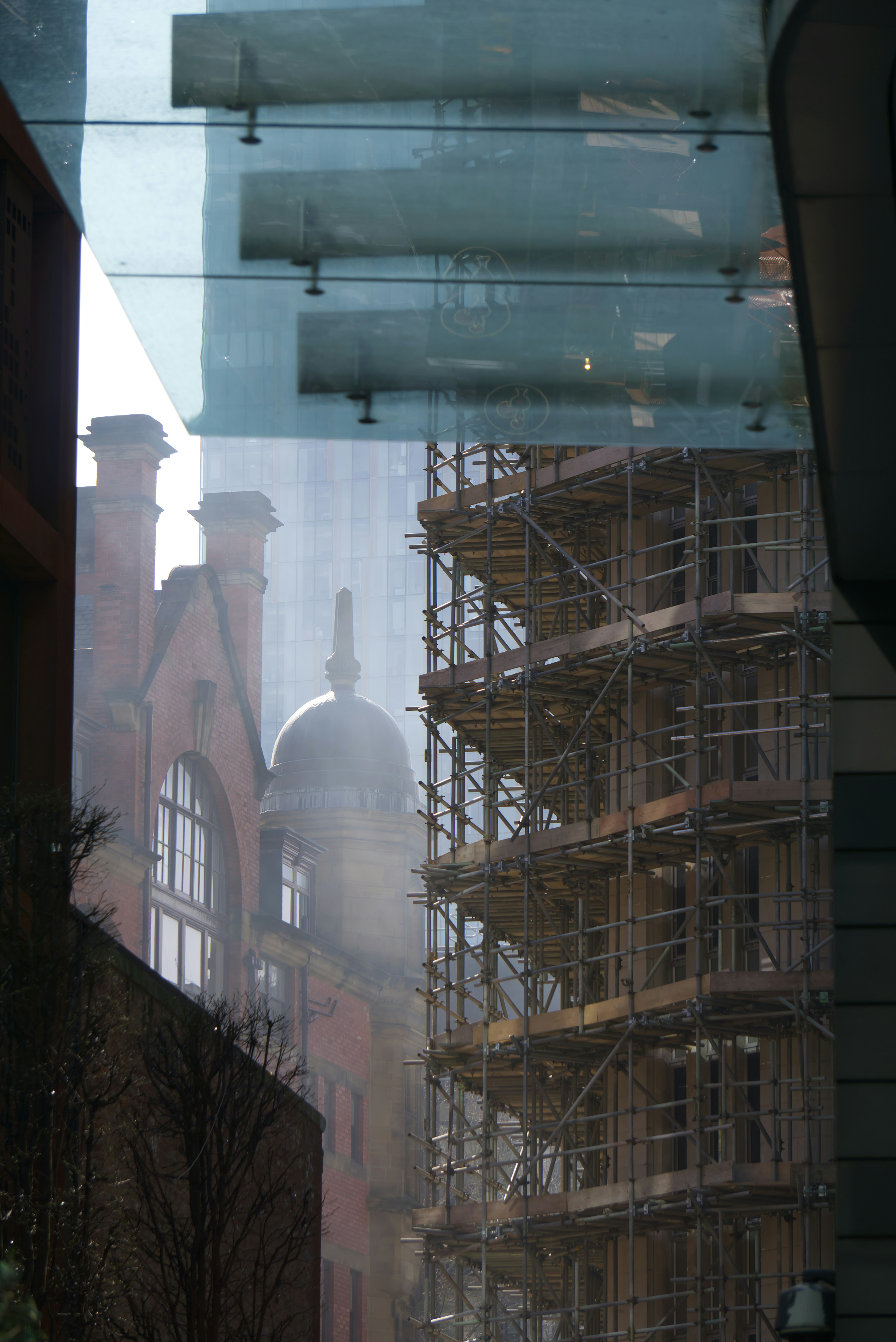 Domed Backdrop Through Glass: City Under Construction
